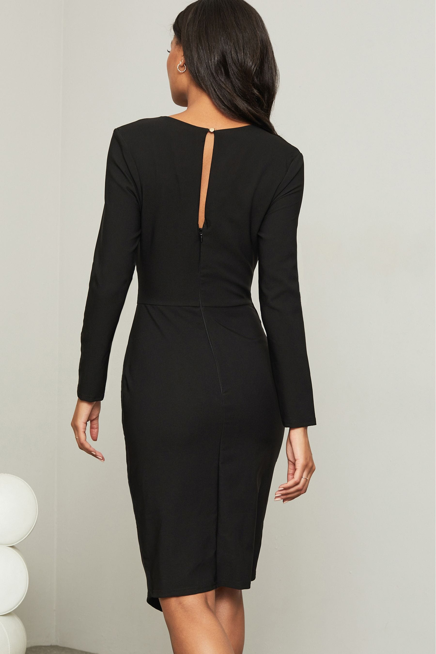 Buy Lipsy Black V Neck Long Sleeve Bodycon Dress from Next Luxembourg