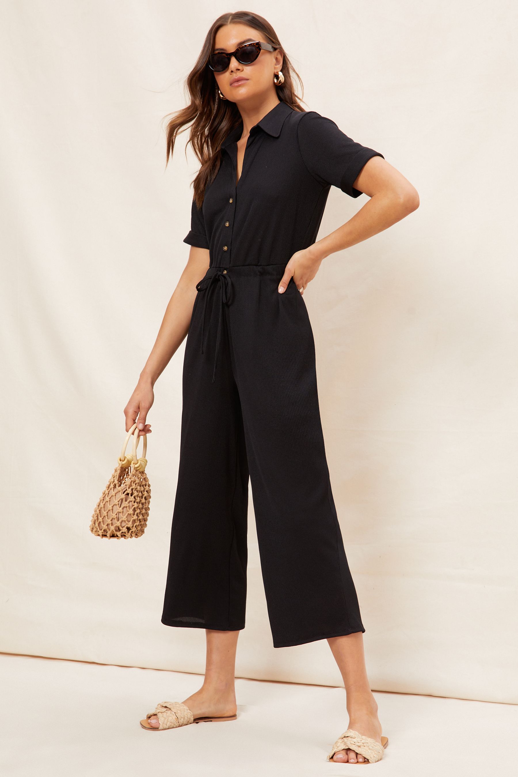 Buy Friends Like These Jersey Short Sleeve Button Up Wide Leg Jumpsuit ...