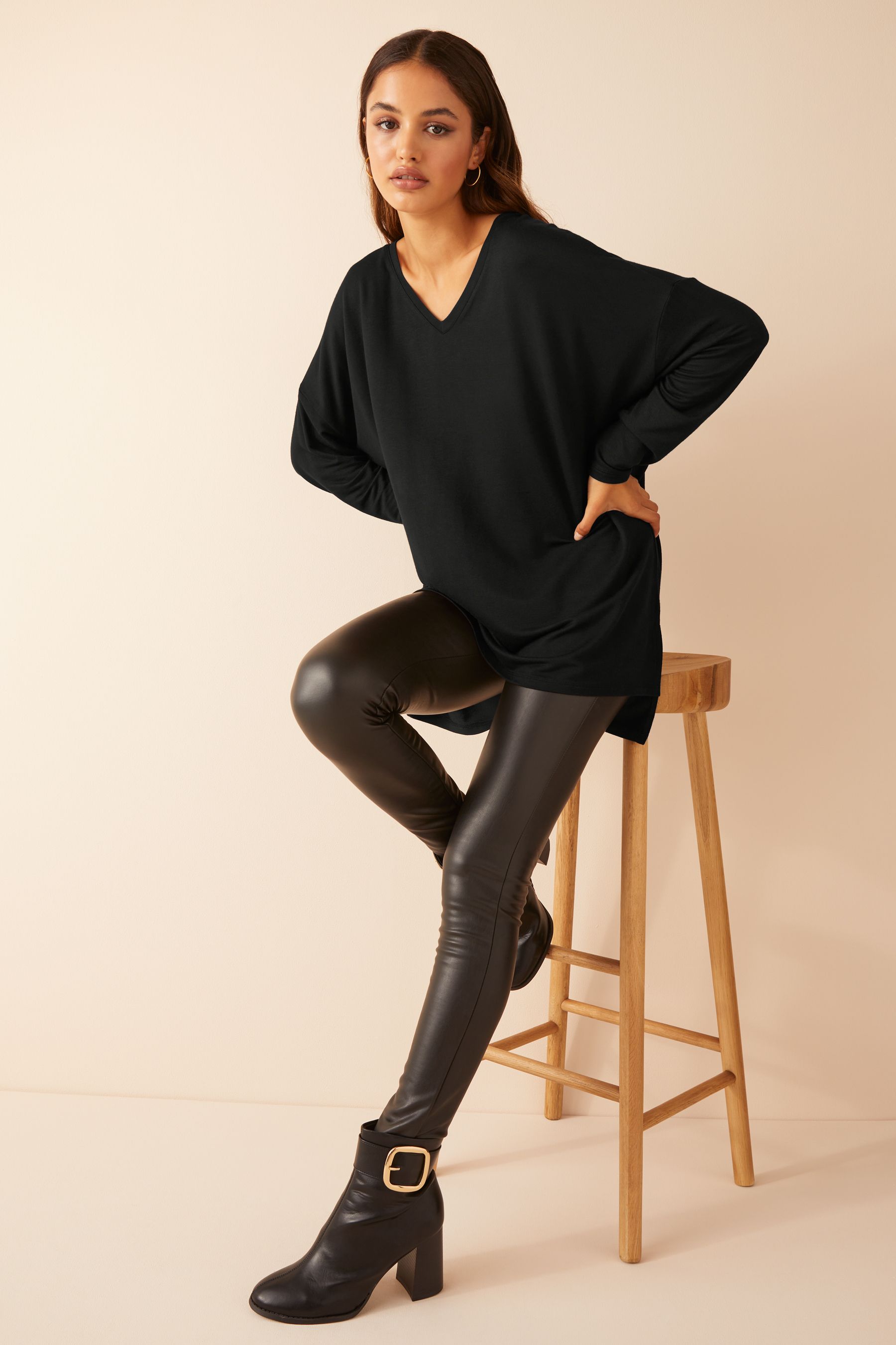 Buy Friends Like These Black Soft Jersey V Neck Long Sleeve Tunic Top ...