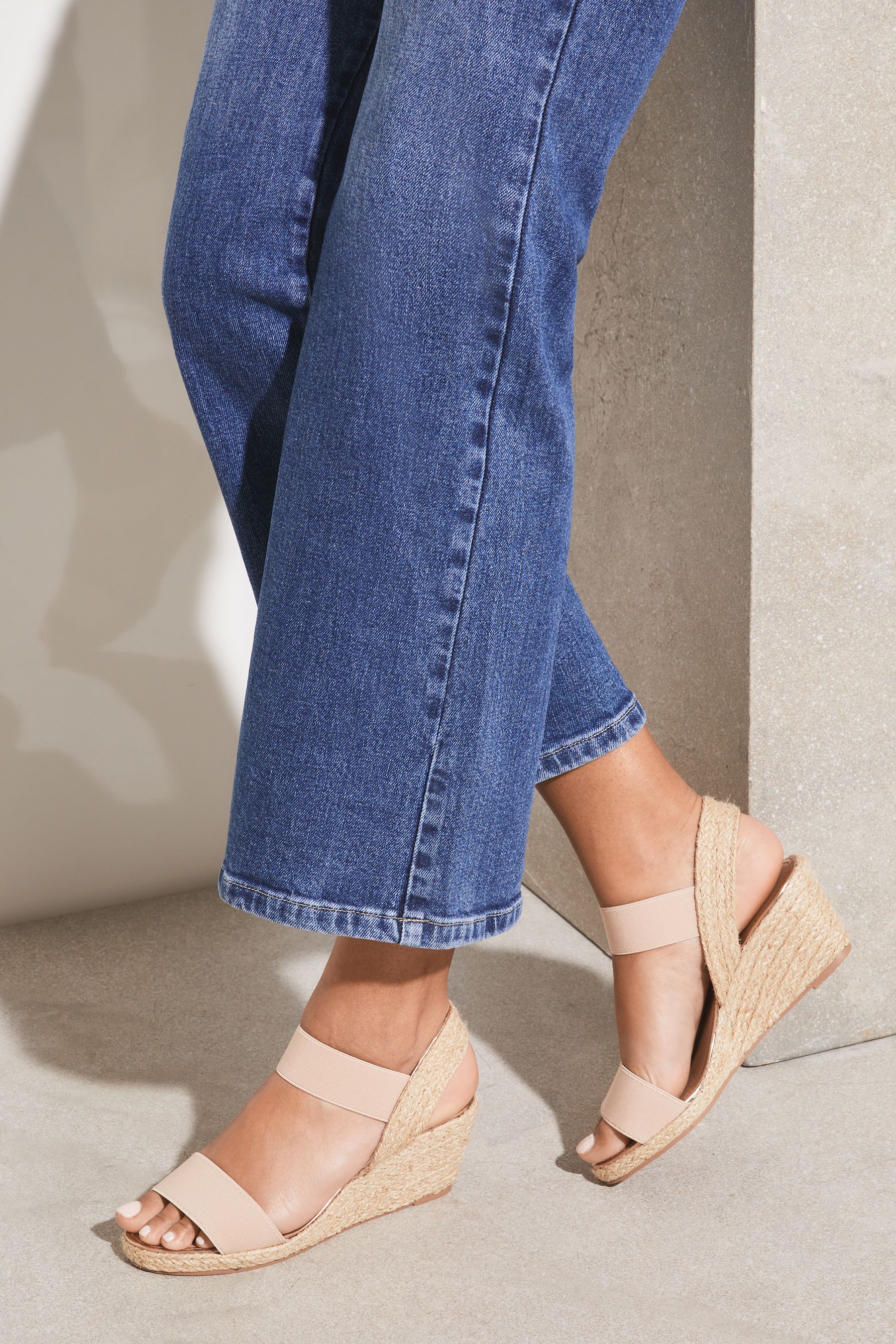 Buy Lipsy Nude Pink Standard Fit Elastic Low Wedge Espadrille Sandal ...