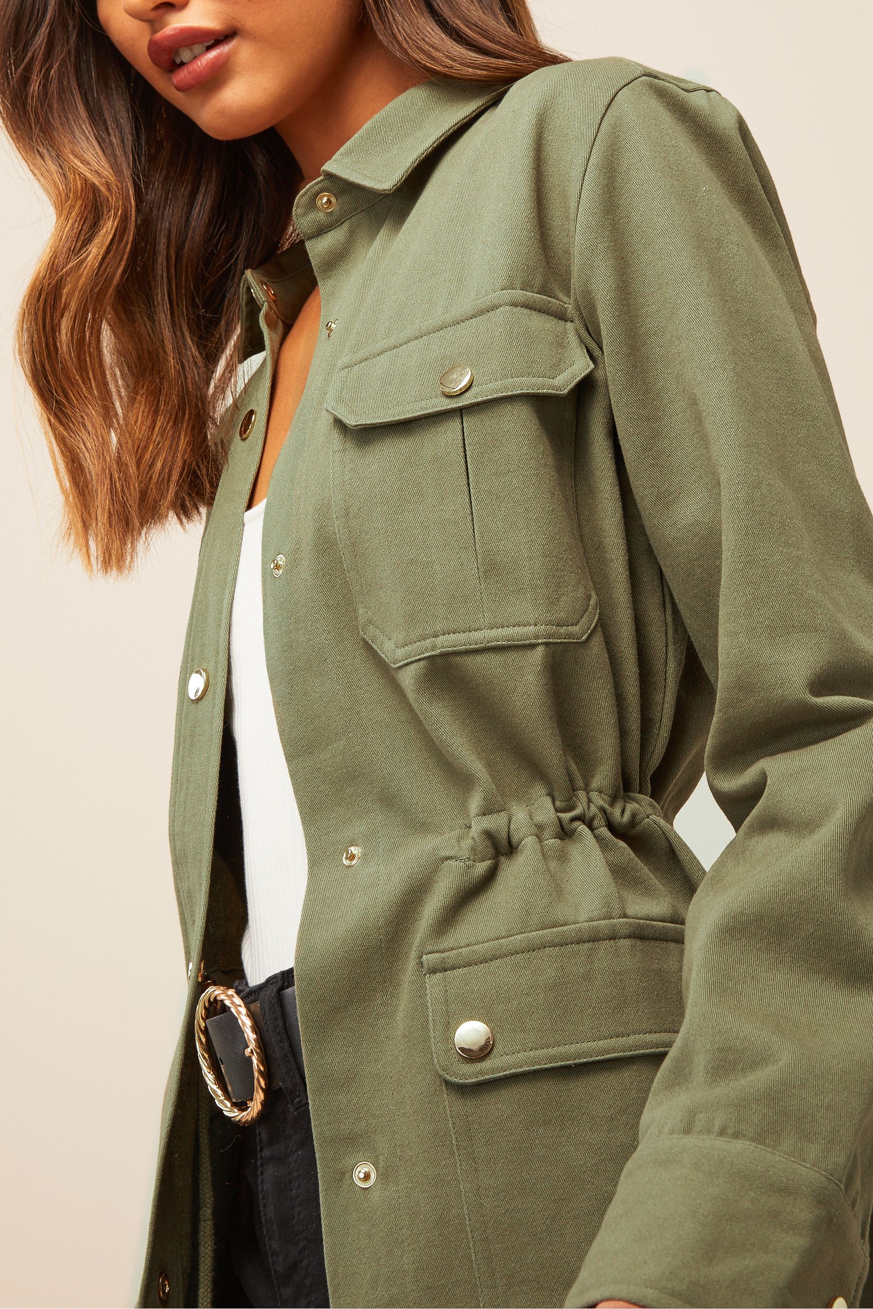 Buy Friends Like These Khaki Green Utility Pocket Button Through Jacket ...