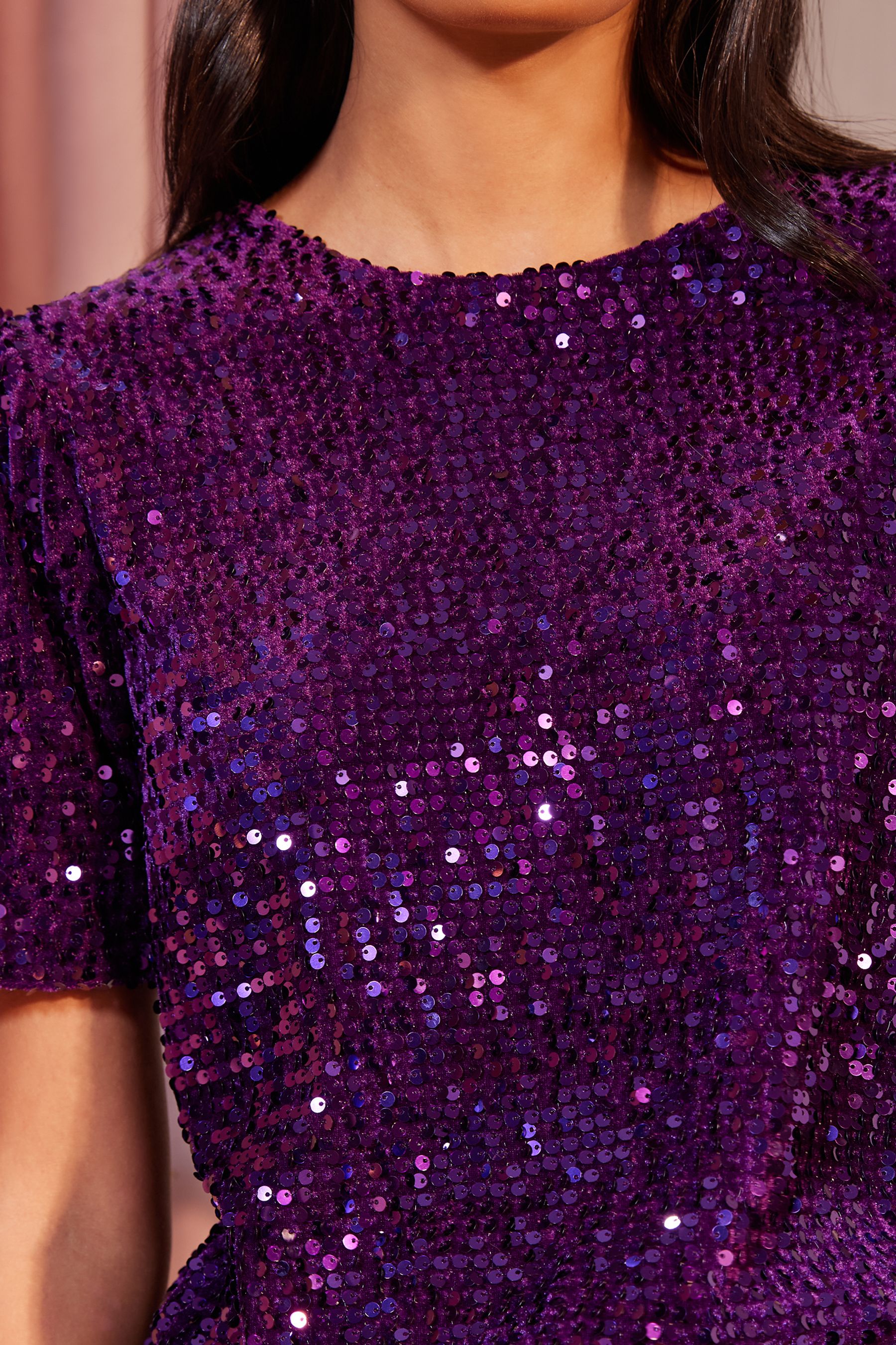 Buy Love & Roses Purple Puff Sleeve Sequin Top from Next Ireland