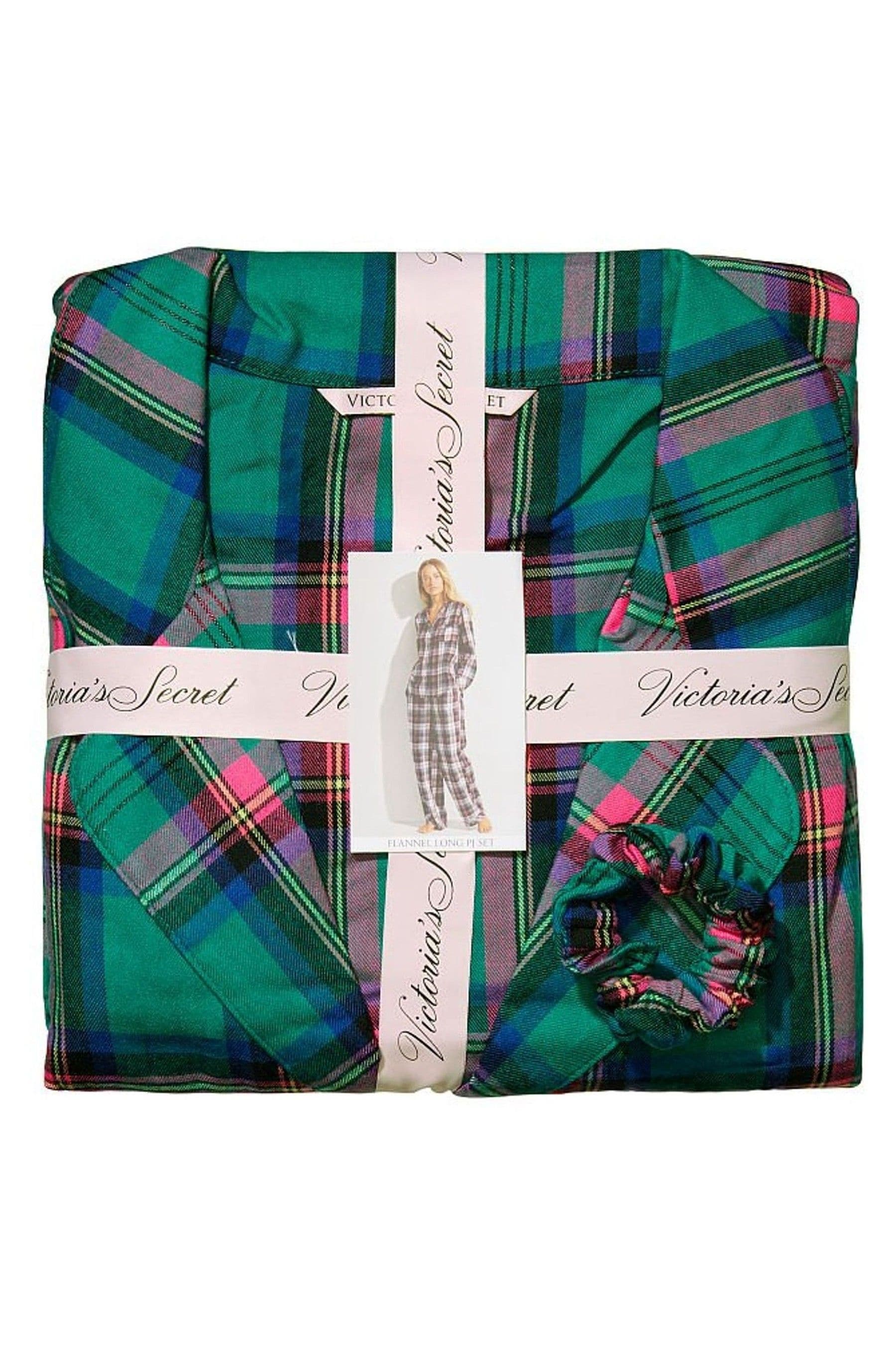 Buy Victoria's Secret Teal Blue and Pink Shine Plaid Flannel Long ...