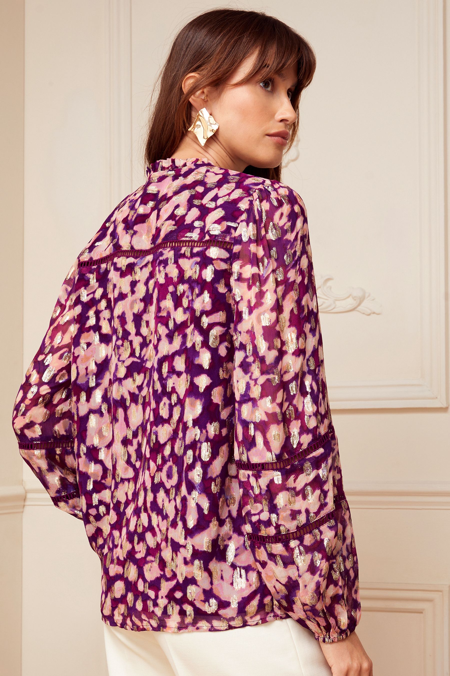 Buy Love & Roses Berry Red Red Animal Ruffle Neck Lace Trim Long Sleeve ...