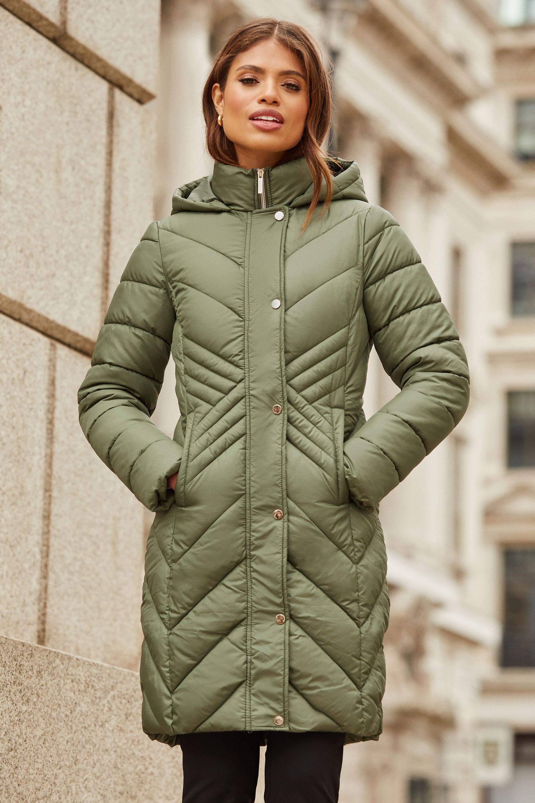 Buy Lipsy Khaki Green Chevron Lightweight Padded Coat from Next Ireland