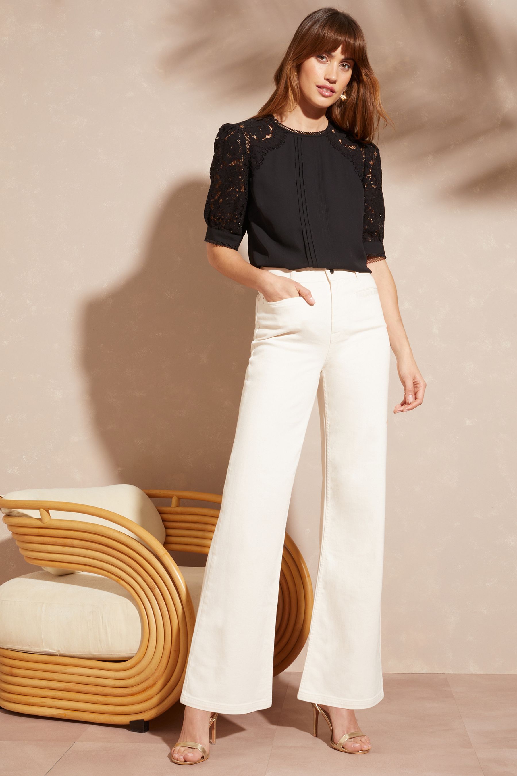 Buy Love & Roses Black Short Sleeve Lace Trim Bow Back Blouse from Next ...