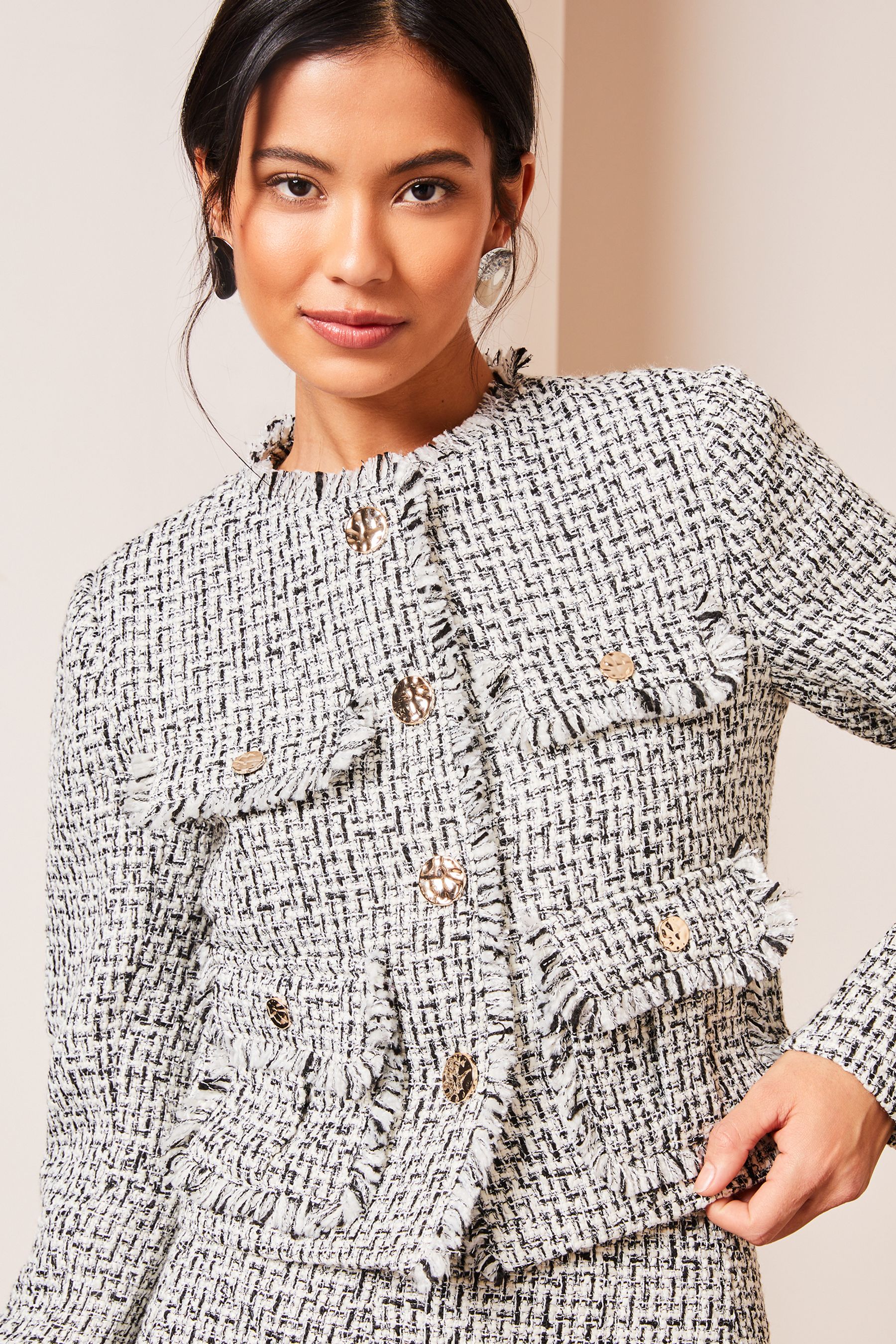 Buy Lipsy Black Black/White Cropped Tailored Button Through Pocket ...