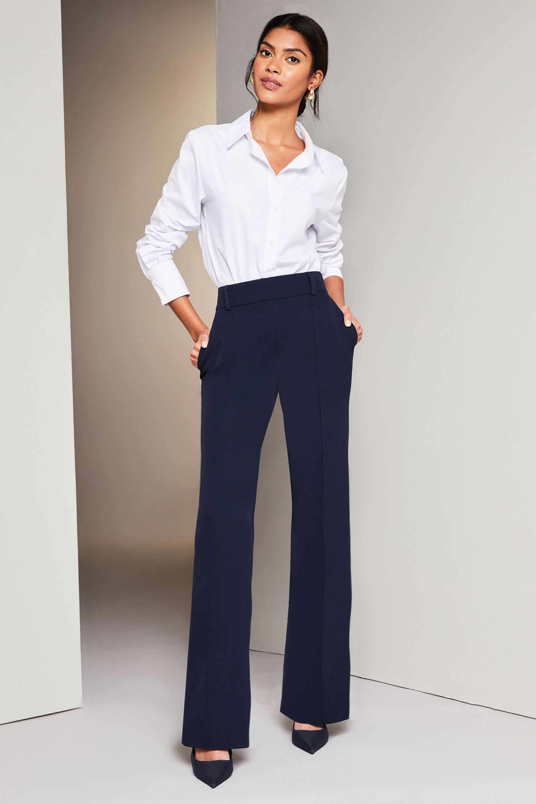Buy Lipsy Navy Blue Wide Leg Woven Smart Trousers from the Next UK ...