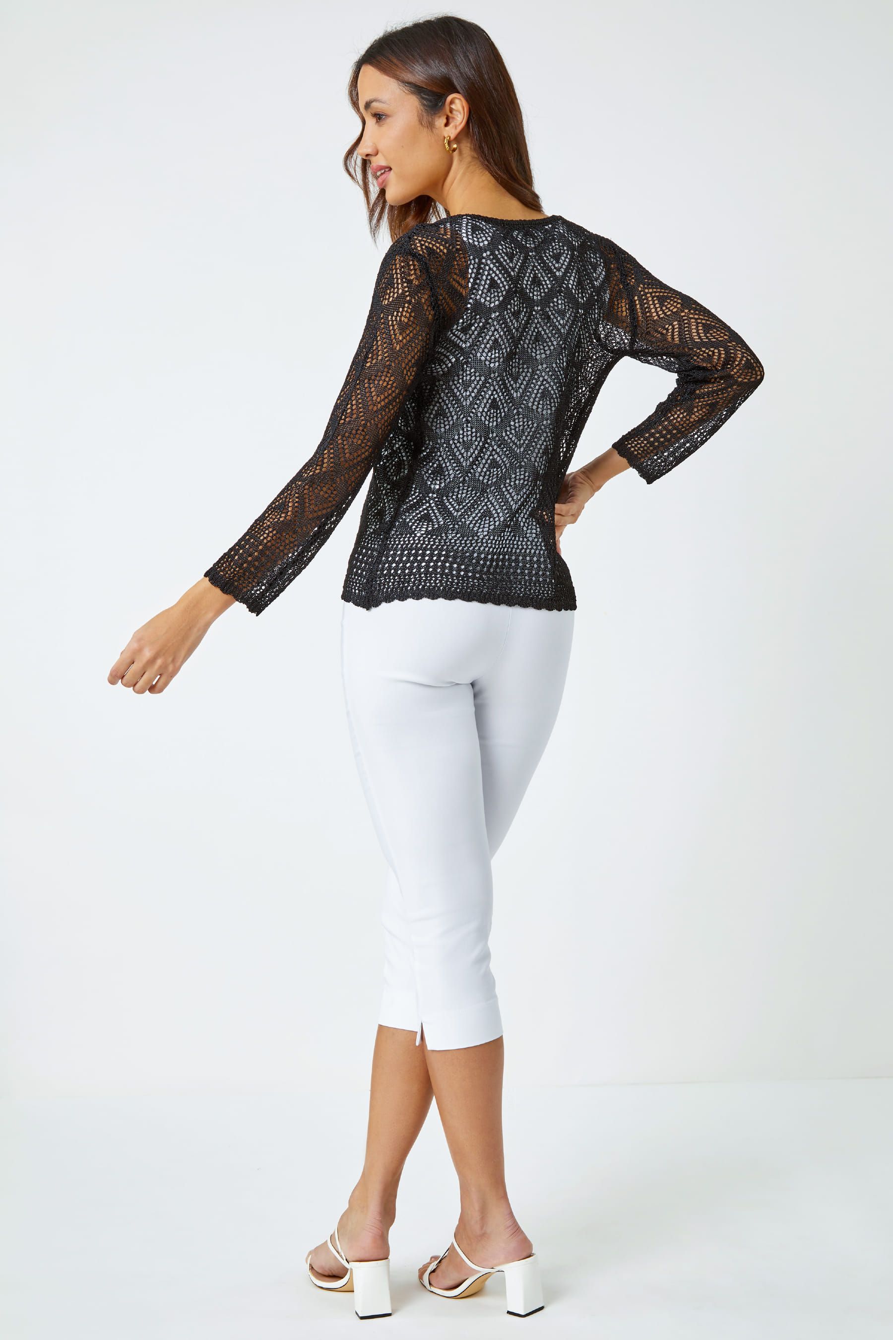 Buy Roman Black Knitted Crochet Shimmer Shrug from the Next UK online shop