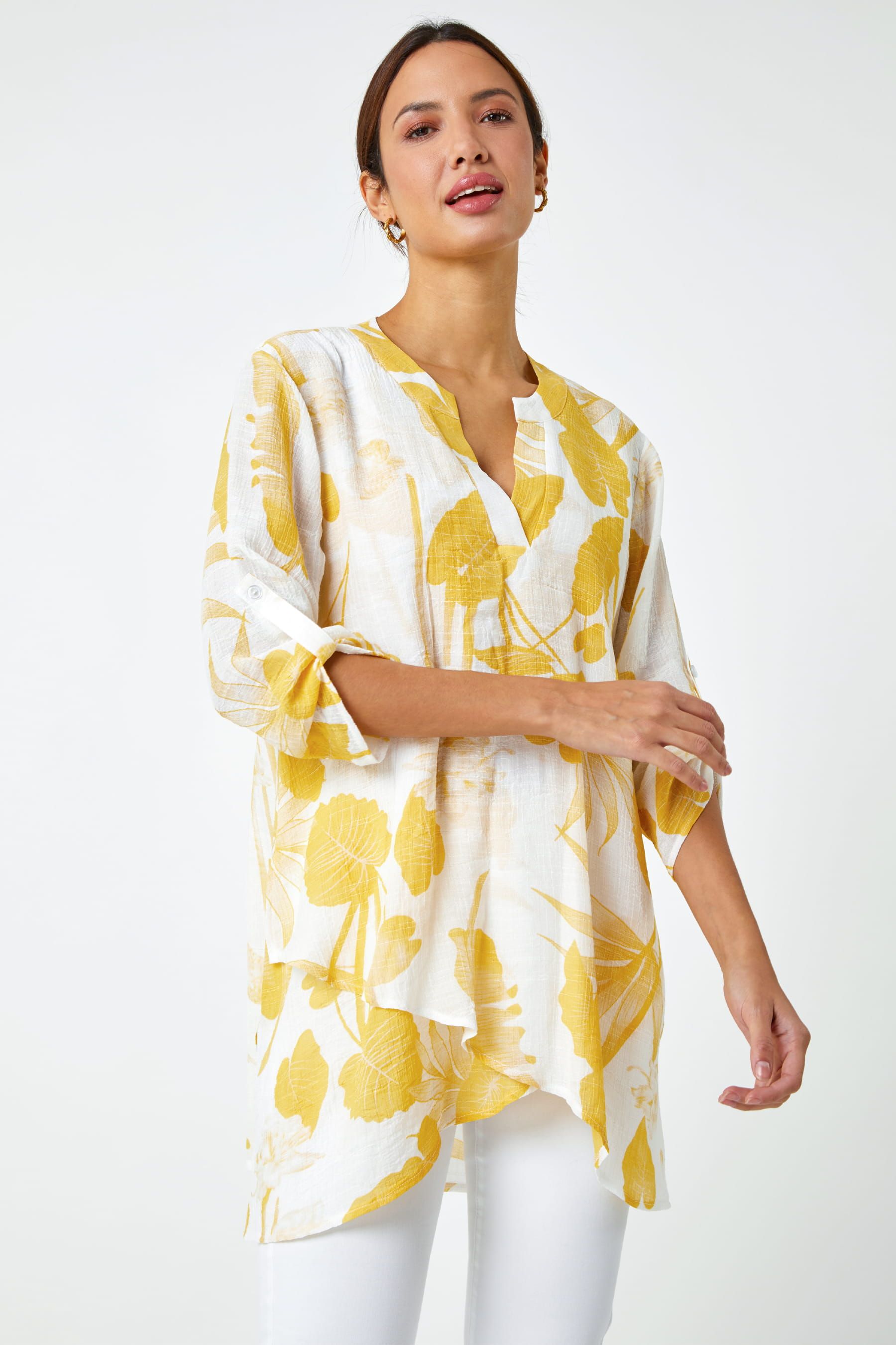 Buy Roman Yellow Floral Print Pleat Front Top from the Next UK online shop