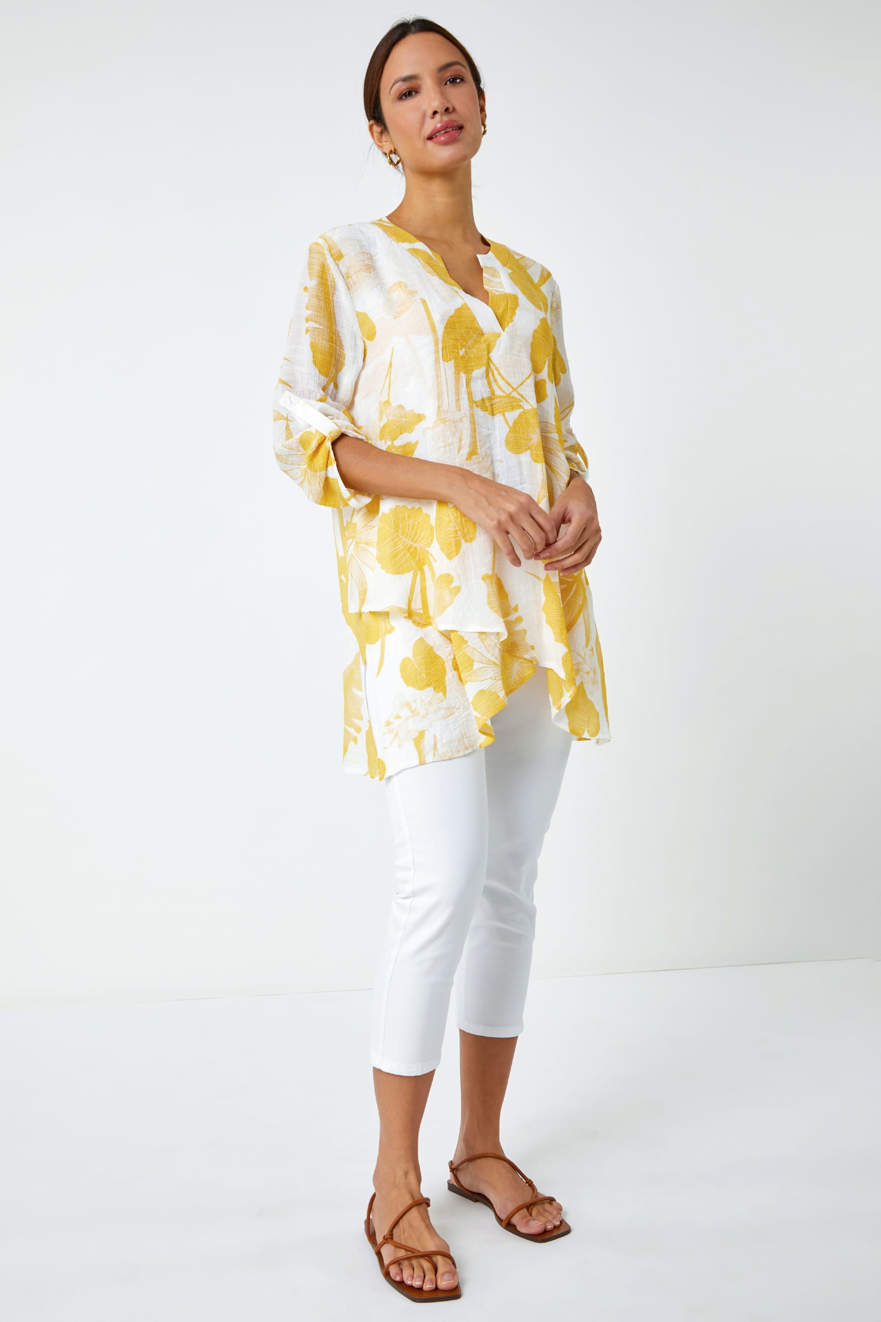 Buy Roman Yellow Floral Print Pleat Front Top from the Next UK online shop