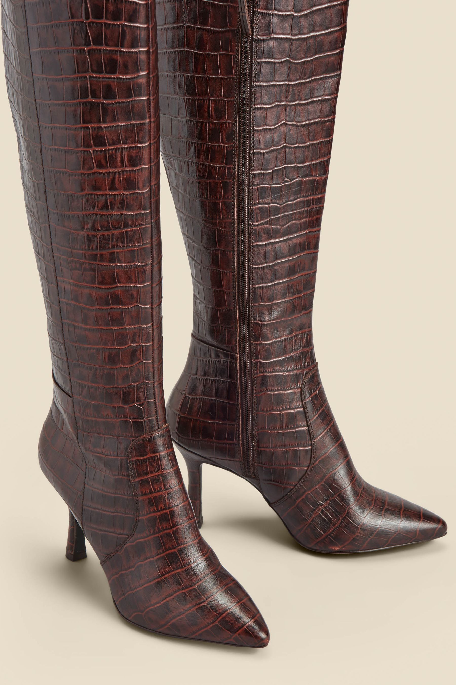 Buy Sosandar Brown Croc Effect Leather Knee High Boots from the Next UK ...