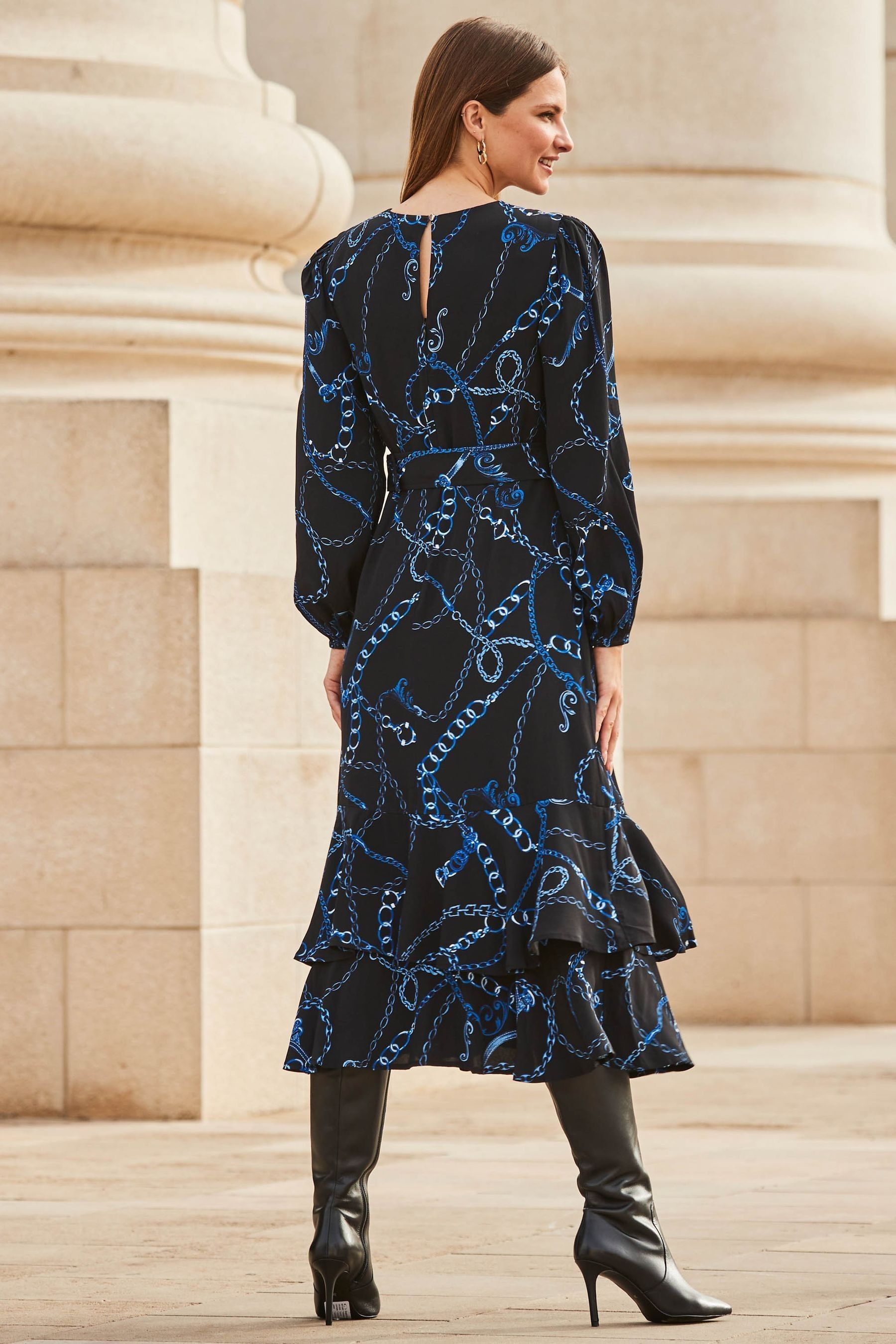 Buy Sosandar Black Fluted Hem Fit and Flare Dress from the Next UK ...