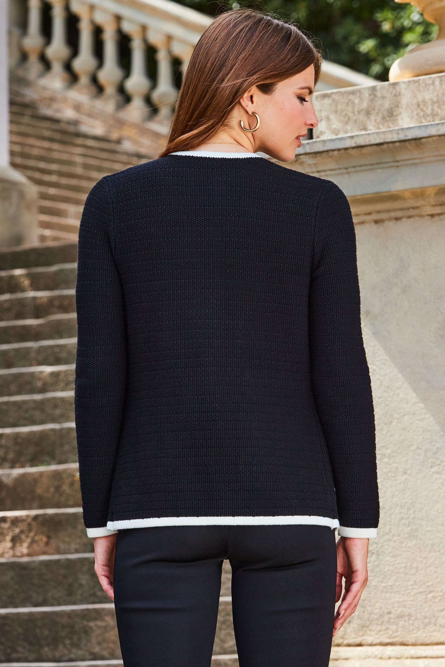 Buy Sosandar Black Contrast Trim Zip Detail Cardigan from the Next UK ...