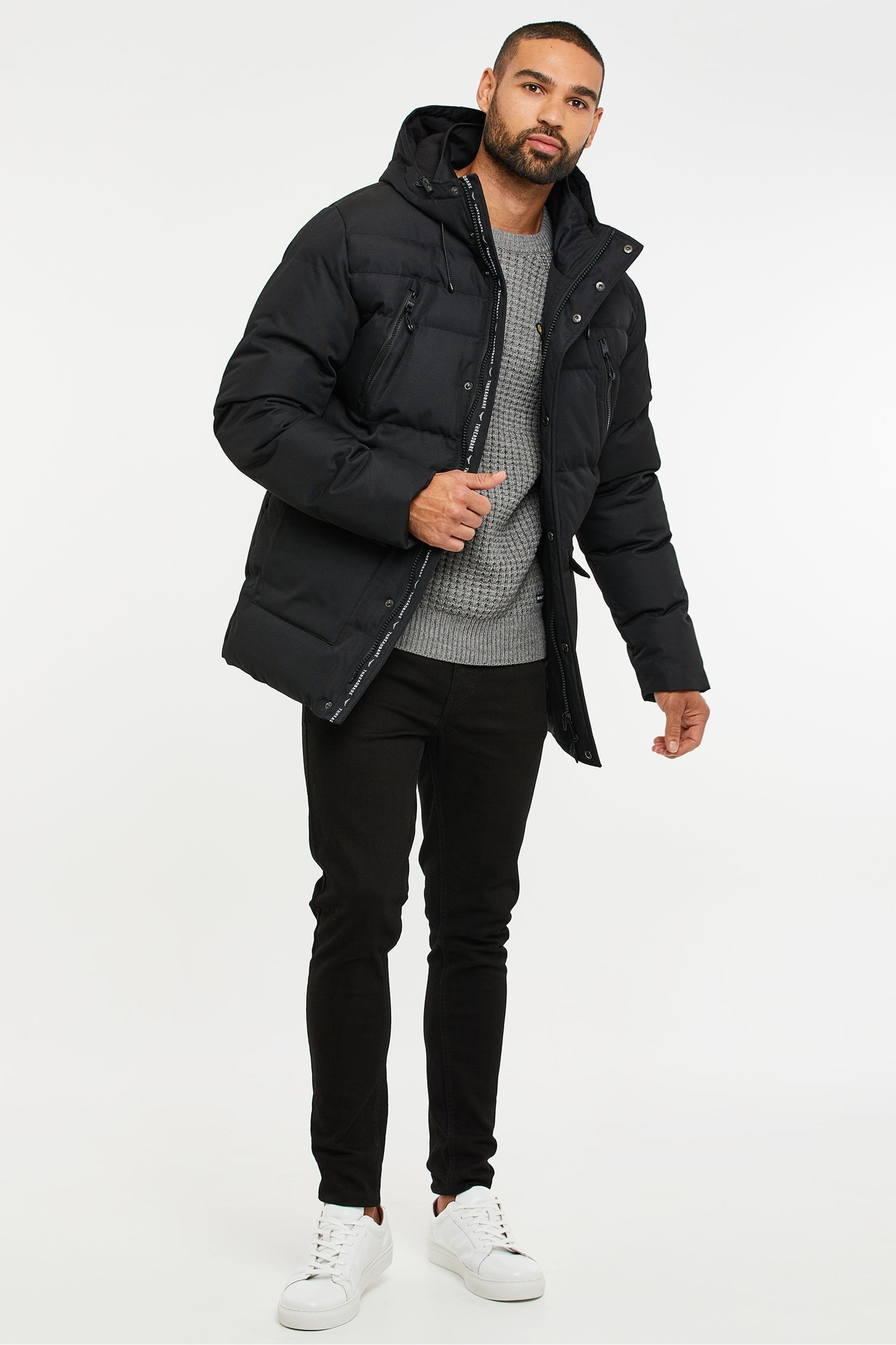 Buy Threadbare Black Hooded Puffer Coat from the Next UK online shop