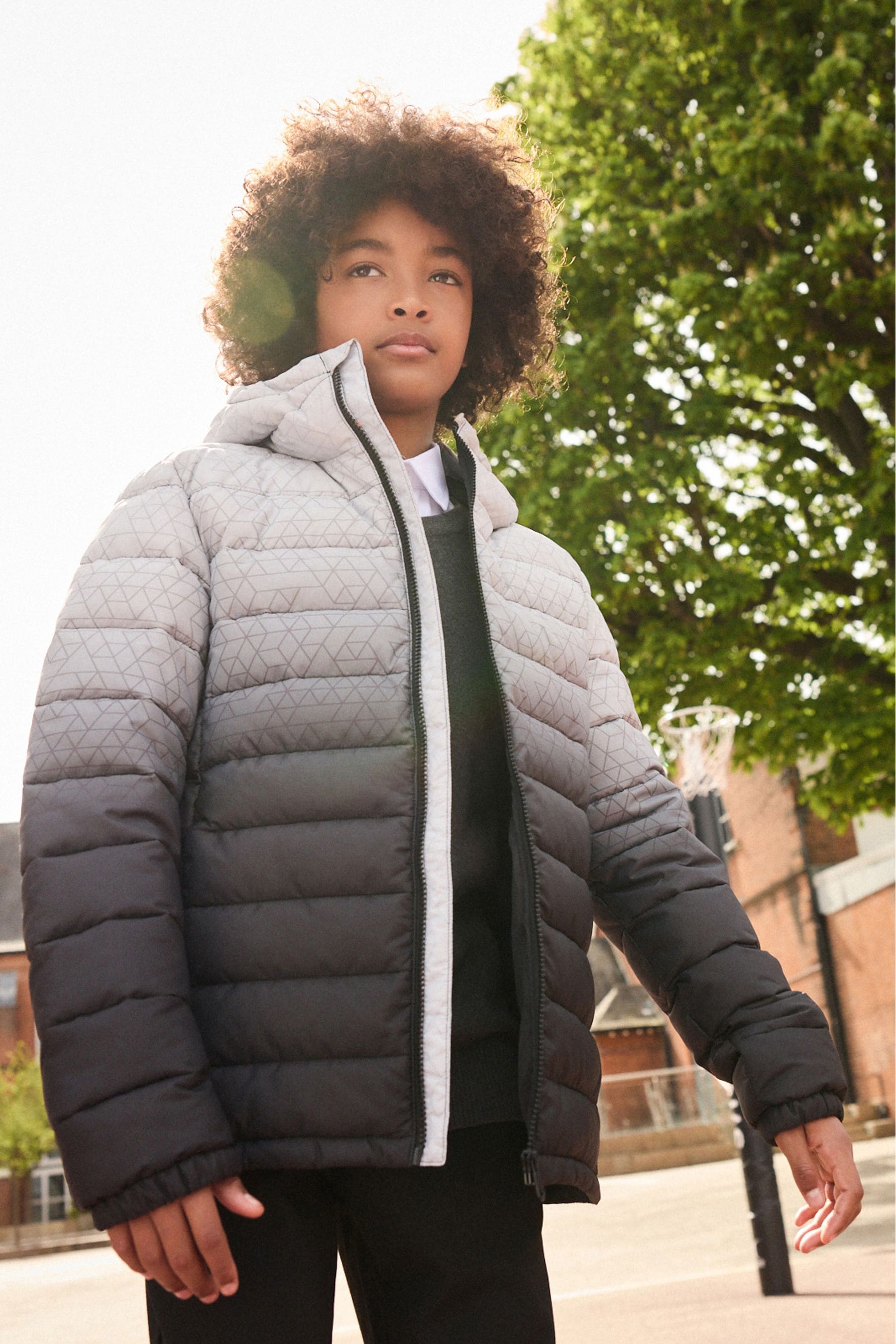 Buy Grey/Black Quilted Midweight Hooded Jacket (3-17yrs) from the Next ...