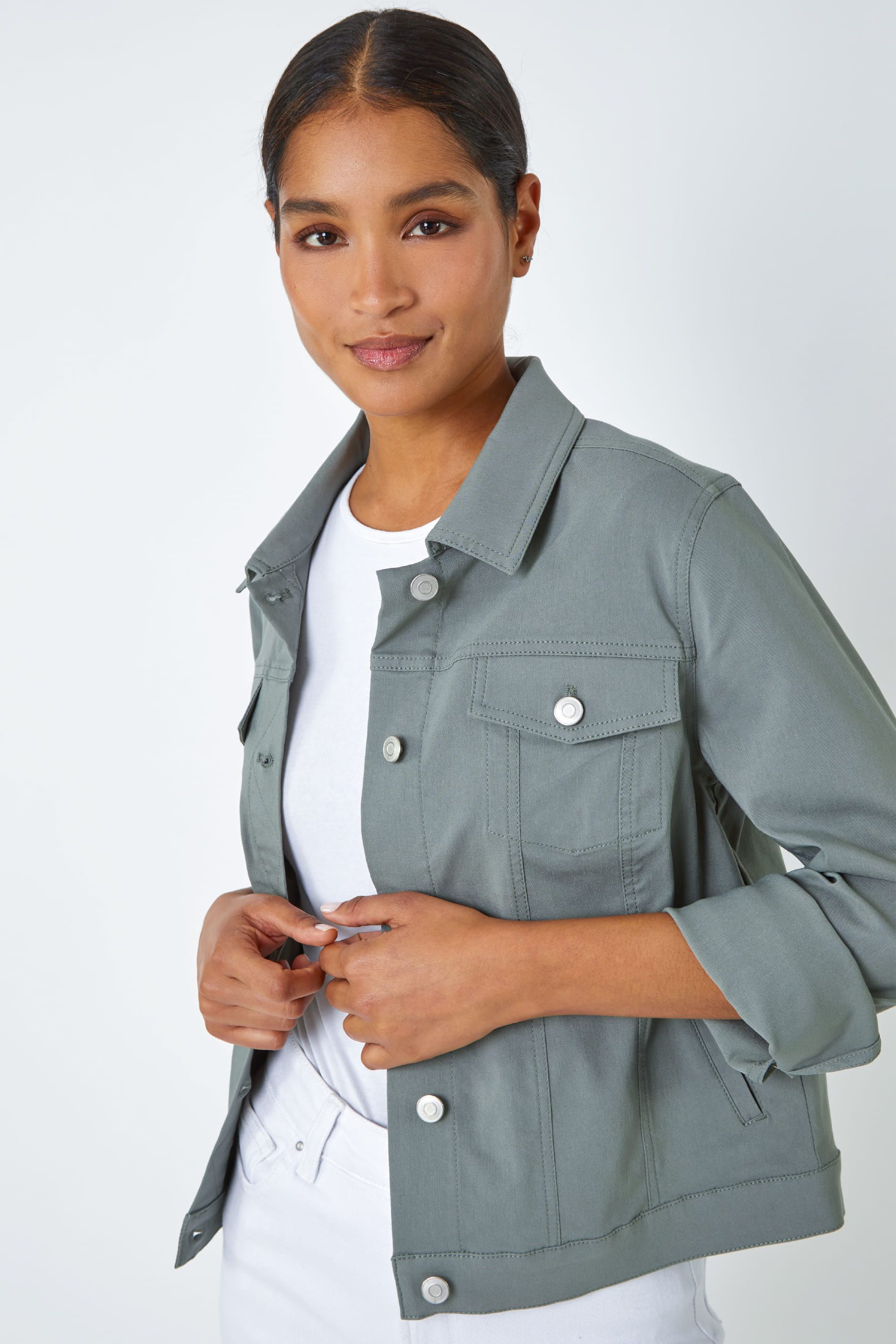 Buy Roman Light Green Stretch Denim Jacket from the Next UK online shop