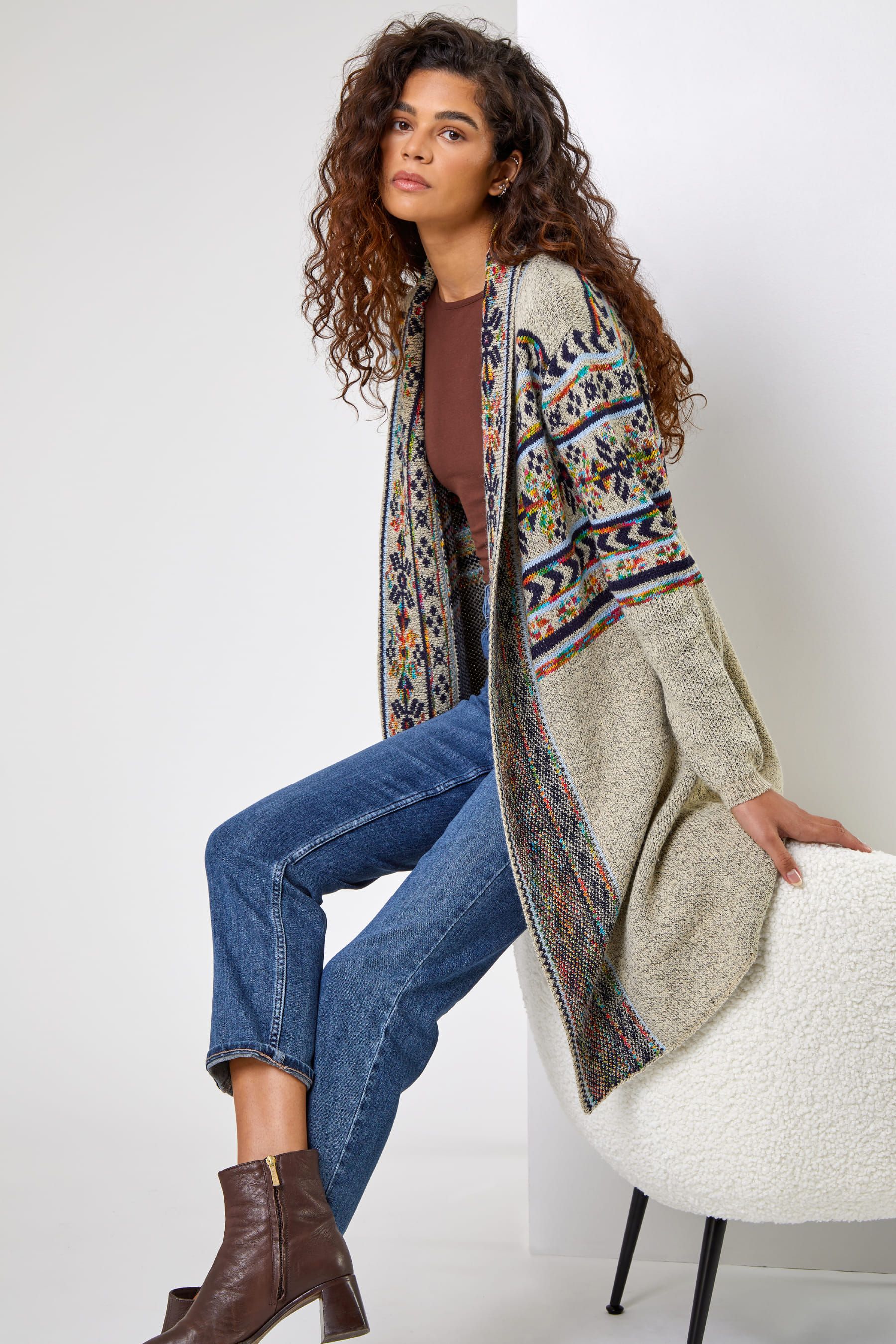 Buy Roman Black Nordic Patterned Longline Cardigan from the Next UK ...