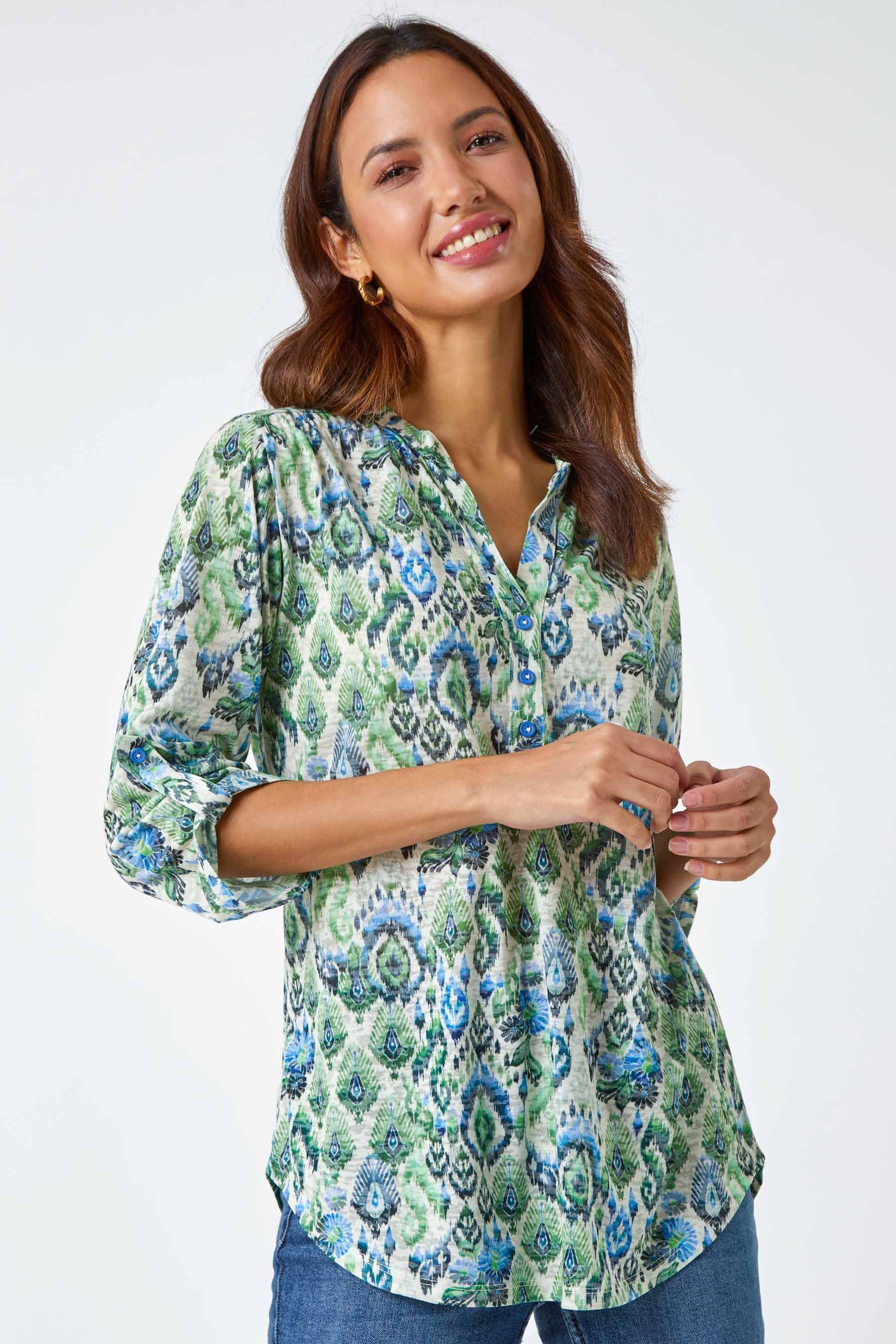 Buy Roman Green Roman Patterned Burnout Print Relaxed Top from the Next ...