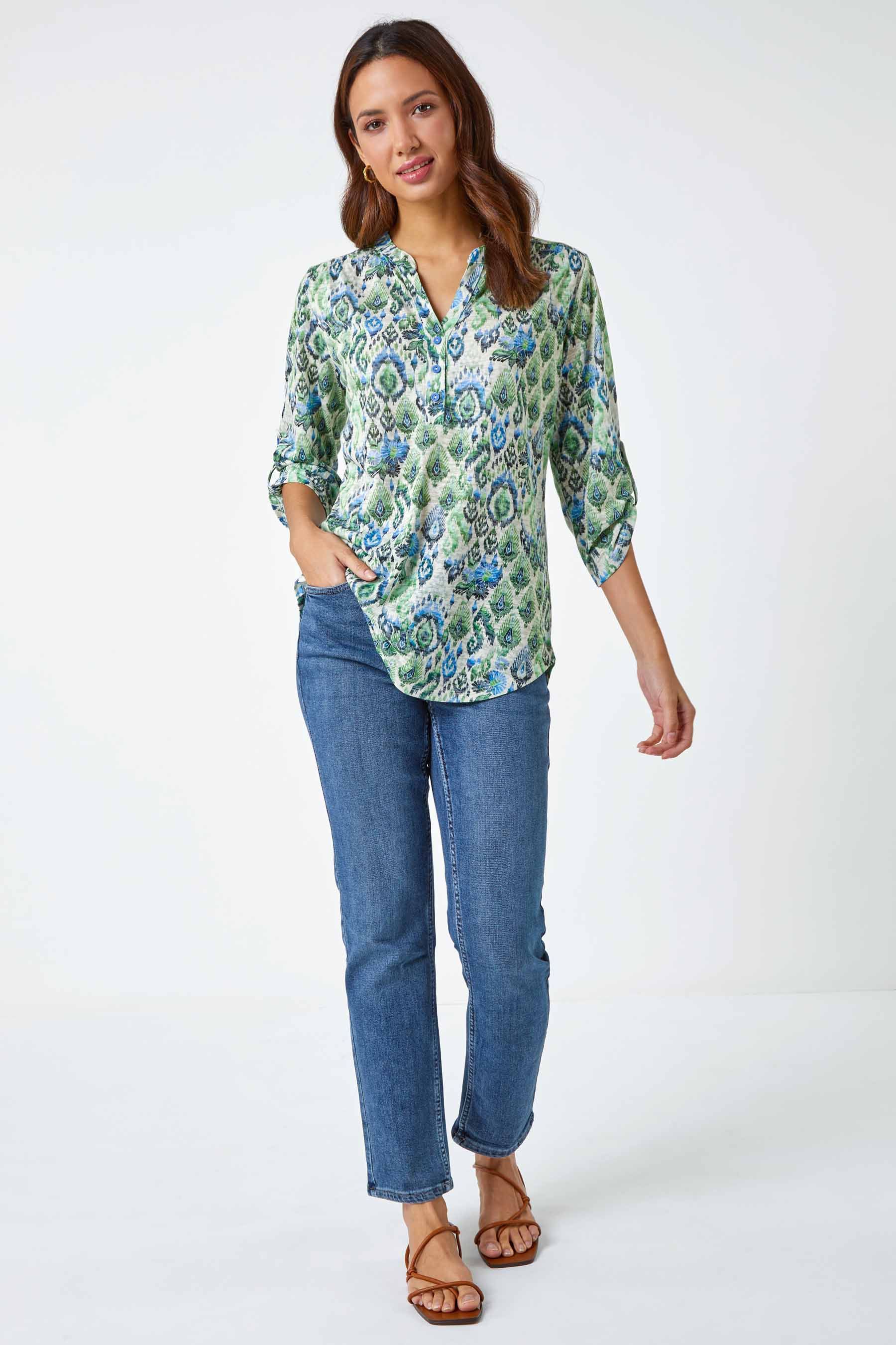 Buy Roman Green Roman Patterned Burnout Print Relaxed Top from the Next ...