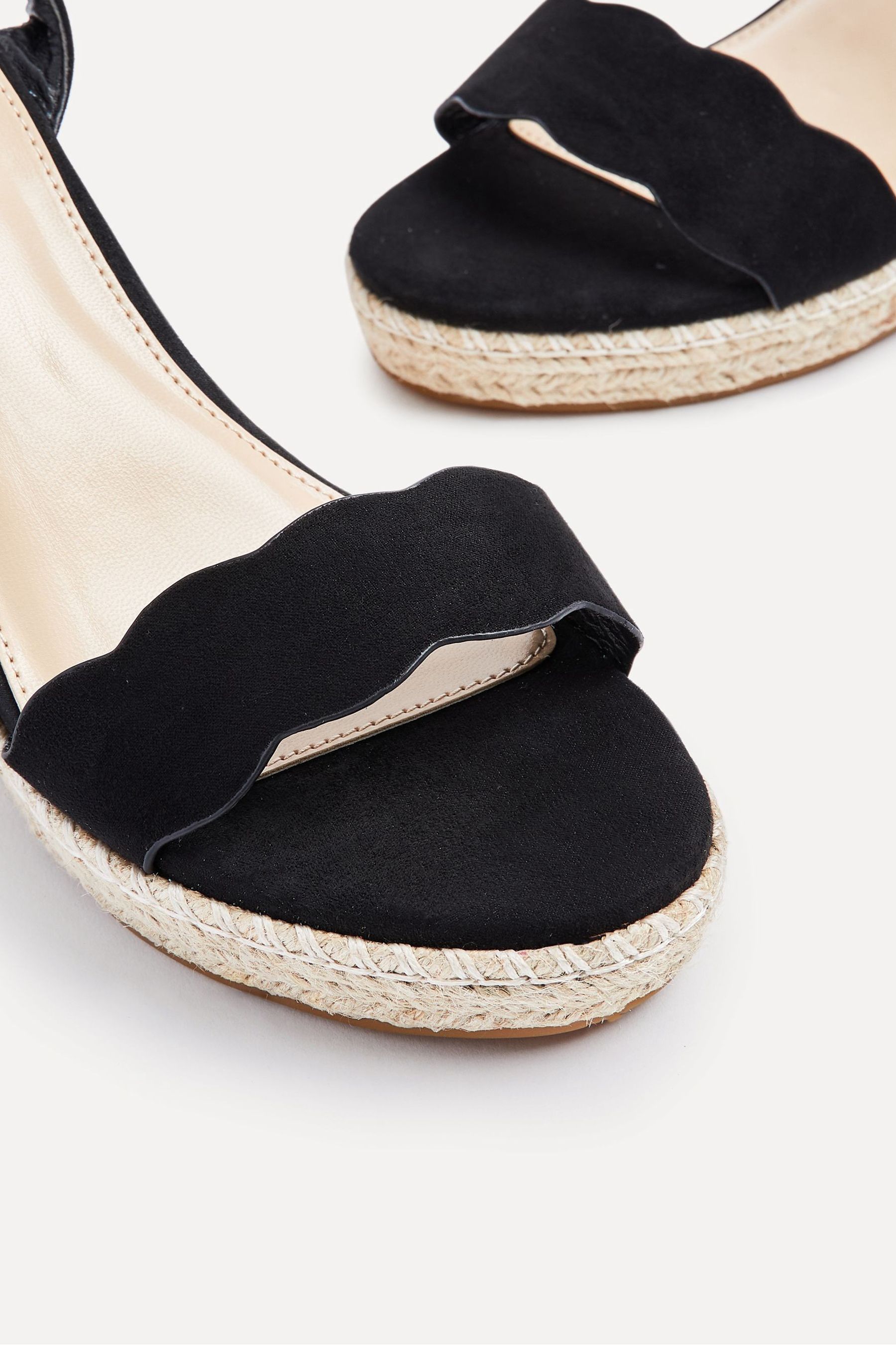 Buy Linzi Black Italy Rope Platform Wedges With Scalloped Edging from ...