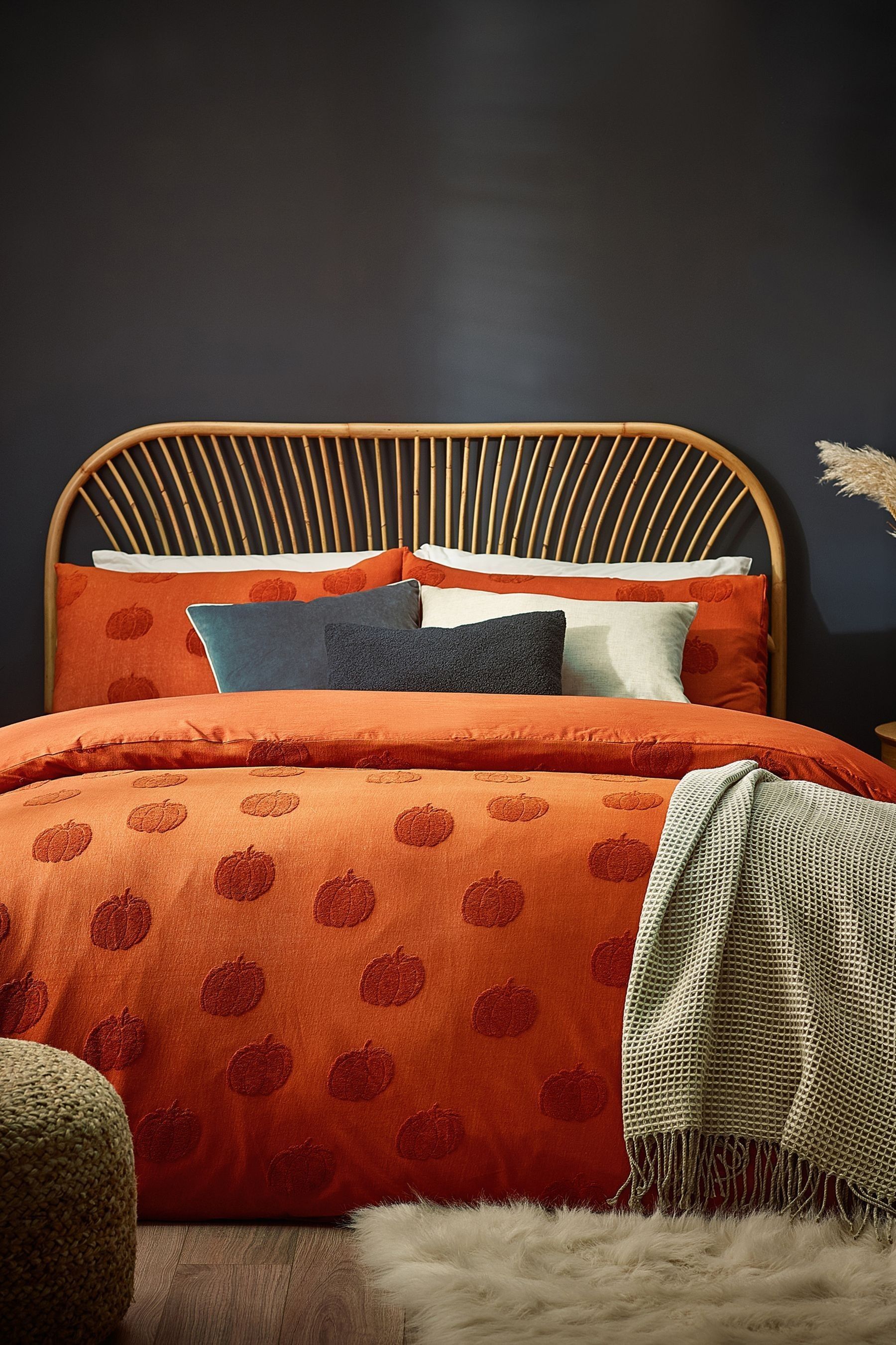 Buy Furn Orange Pumpkin 100% Cotton Tufted Duvet Cover Set from the ...