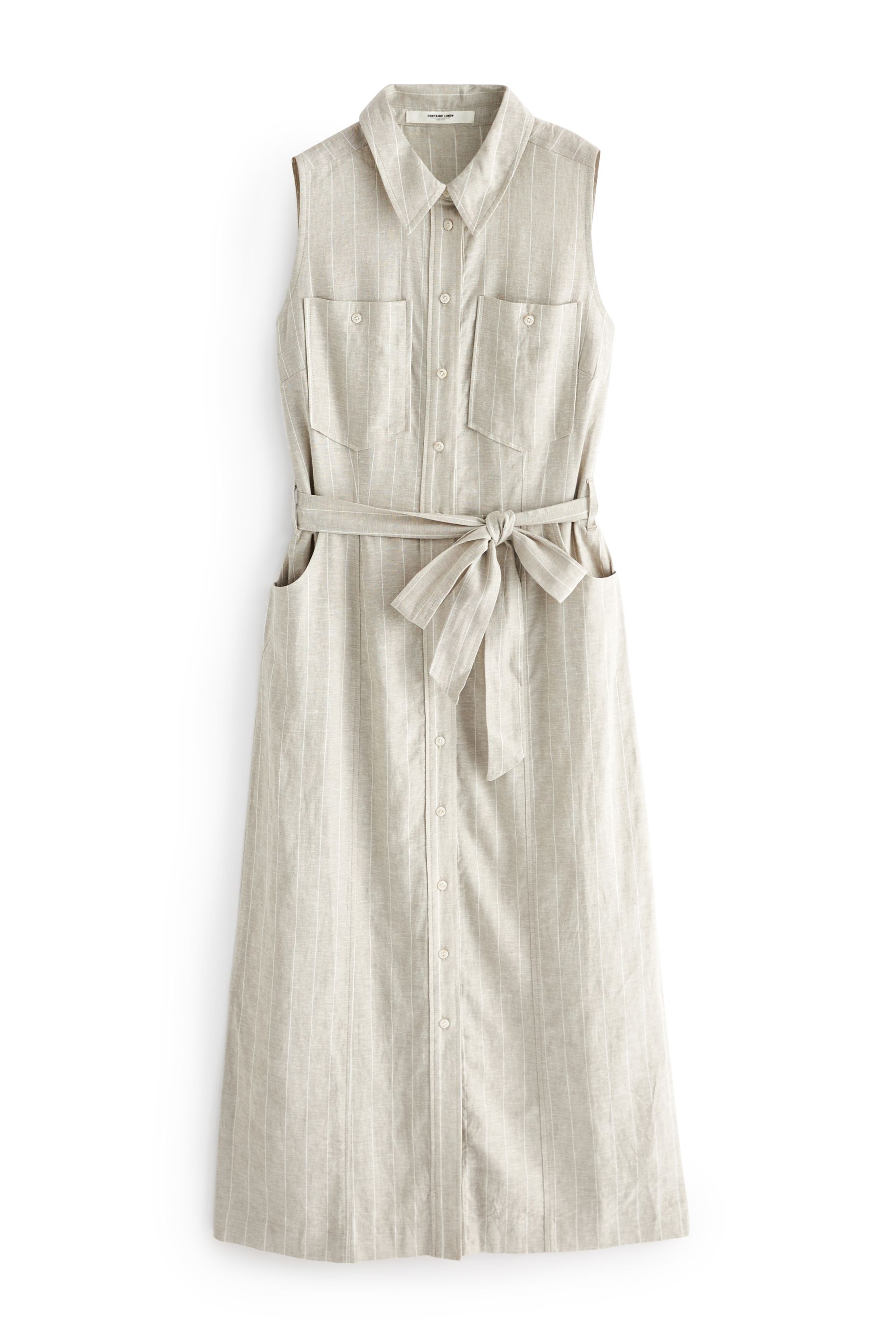 Buy Mink Brown Linen Utility Pocket Sleeveless Midi Dress from the Next ...