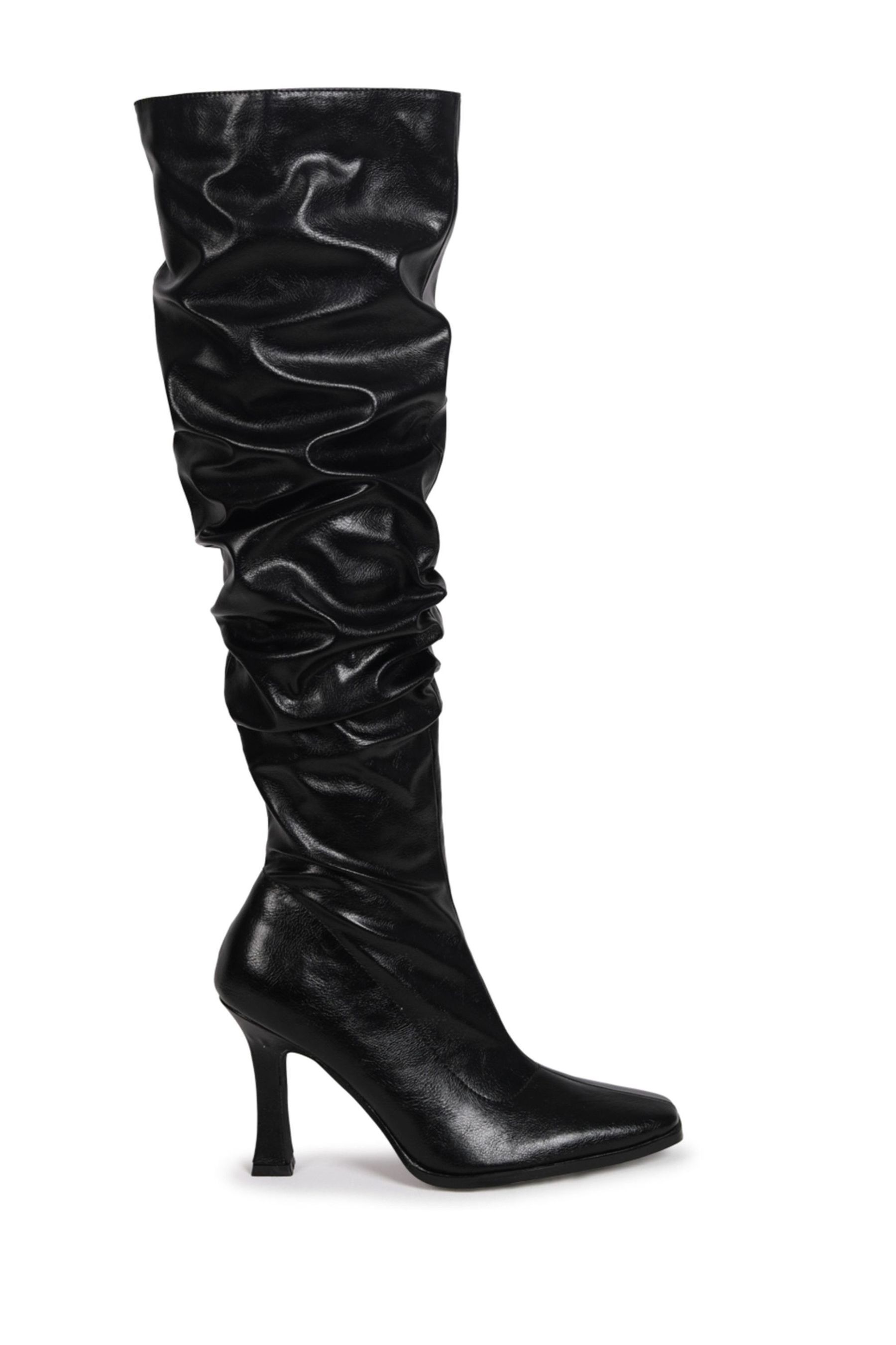 Buy Linzi Black Robyn Faux Suede Long Ruched Heel Boots from the Next ...