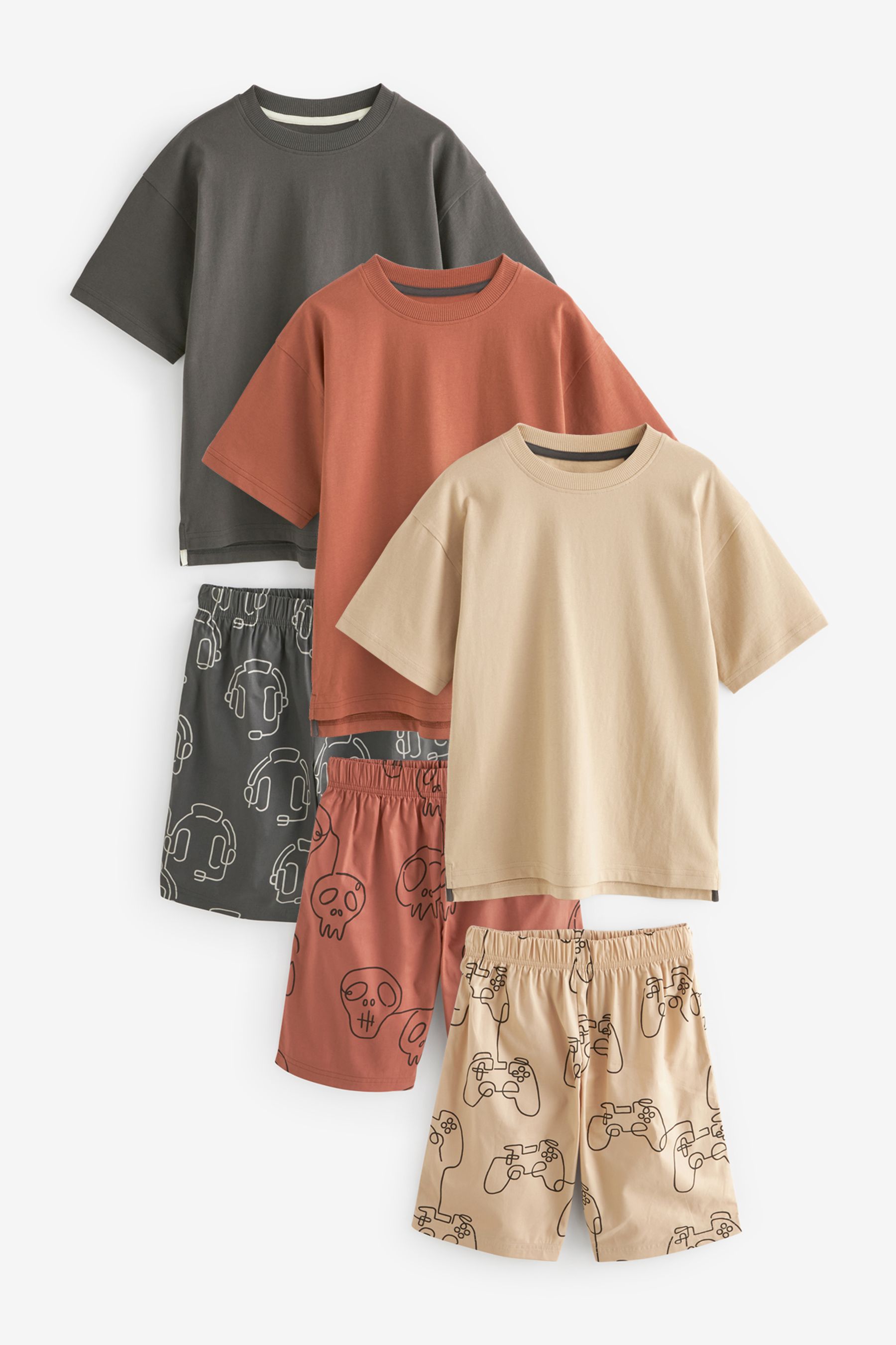 Buy Grey/Stone/ Rust Gamer Short Woven Pyjamas 3 Pack (3-16yrs) from ...