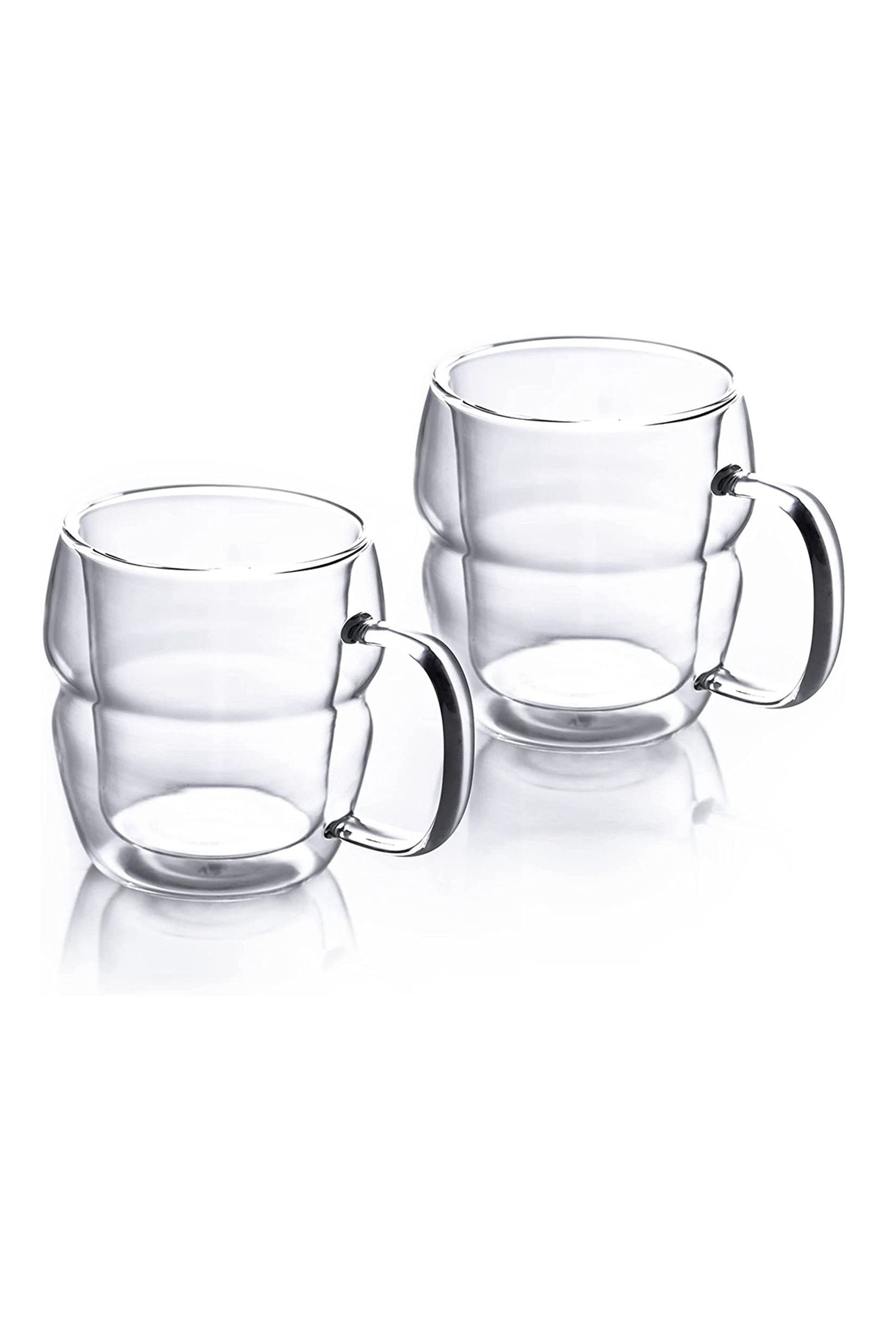 Buy Bergner Set of 2 Double Walled Glass Mugs with Handle Handle from ...