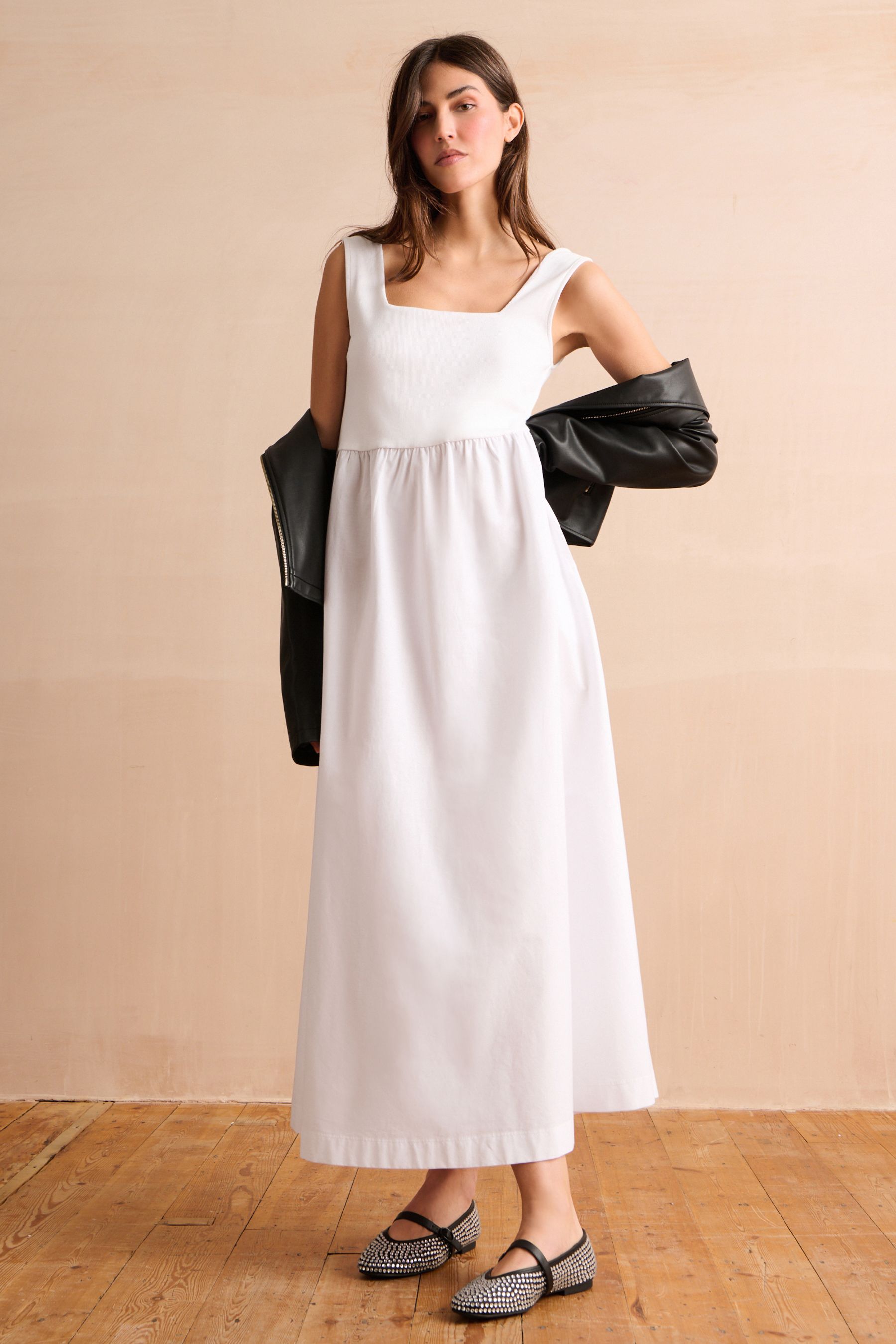 Buy White 100% Cotton Square Neck Maxi Summer Jersey Dress from the ...
