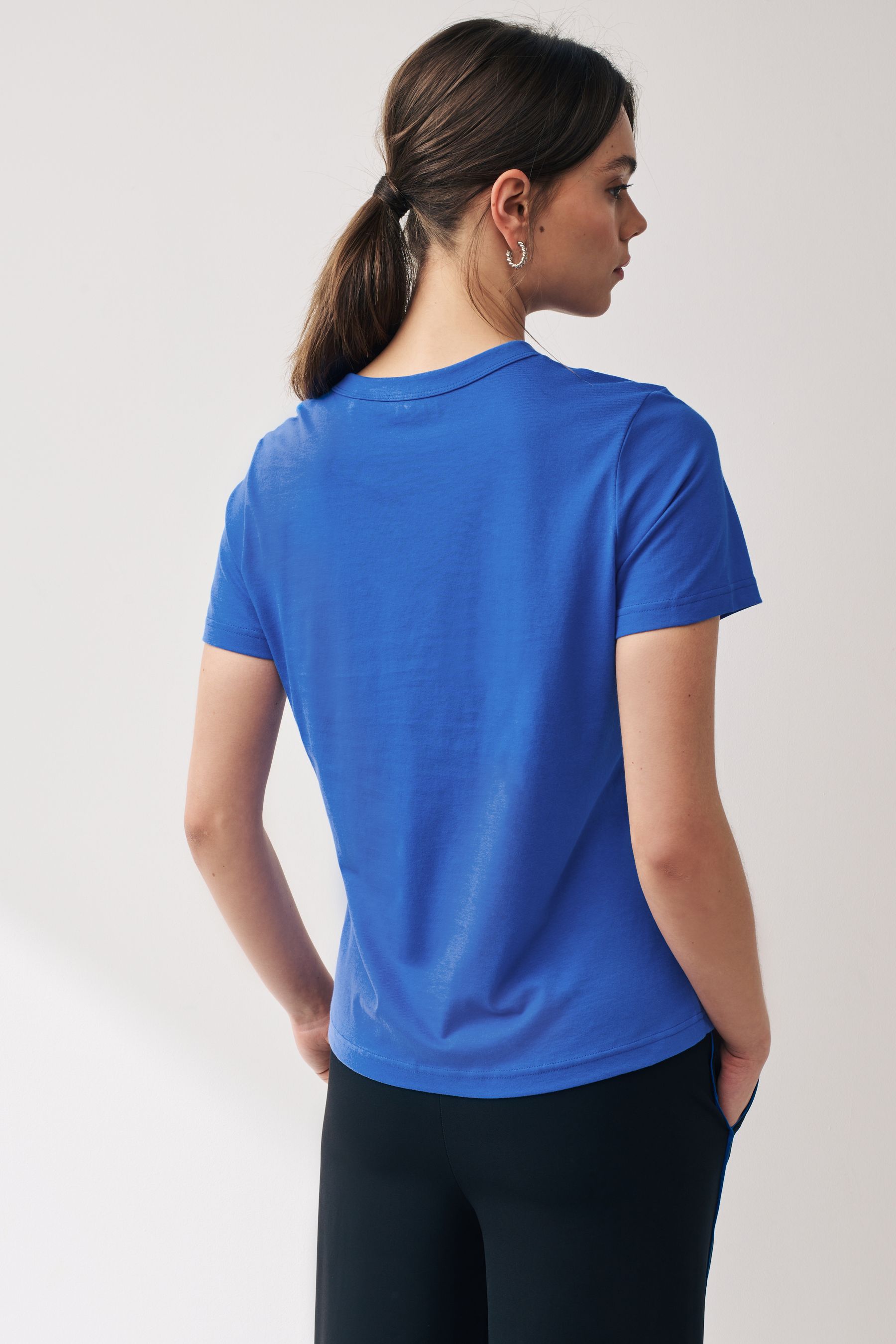 Buy Cobalt Blue Essential 100% Pure Cotton Short Sleeve Crew Neck T ...