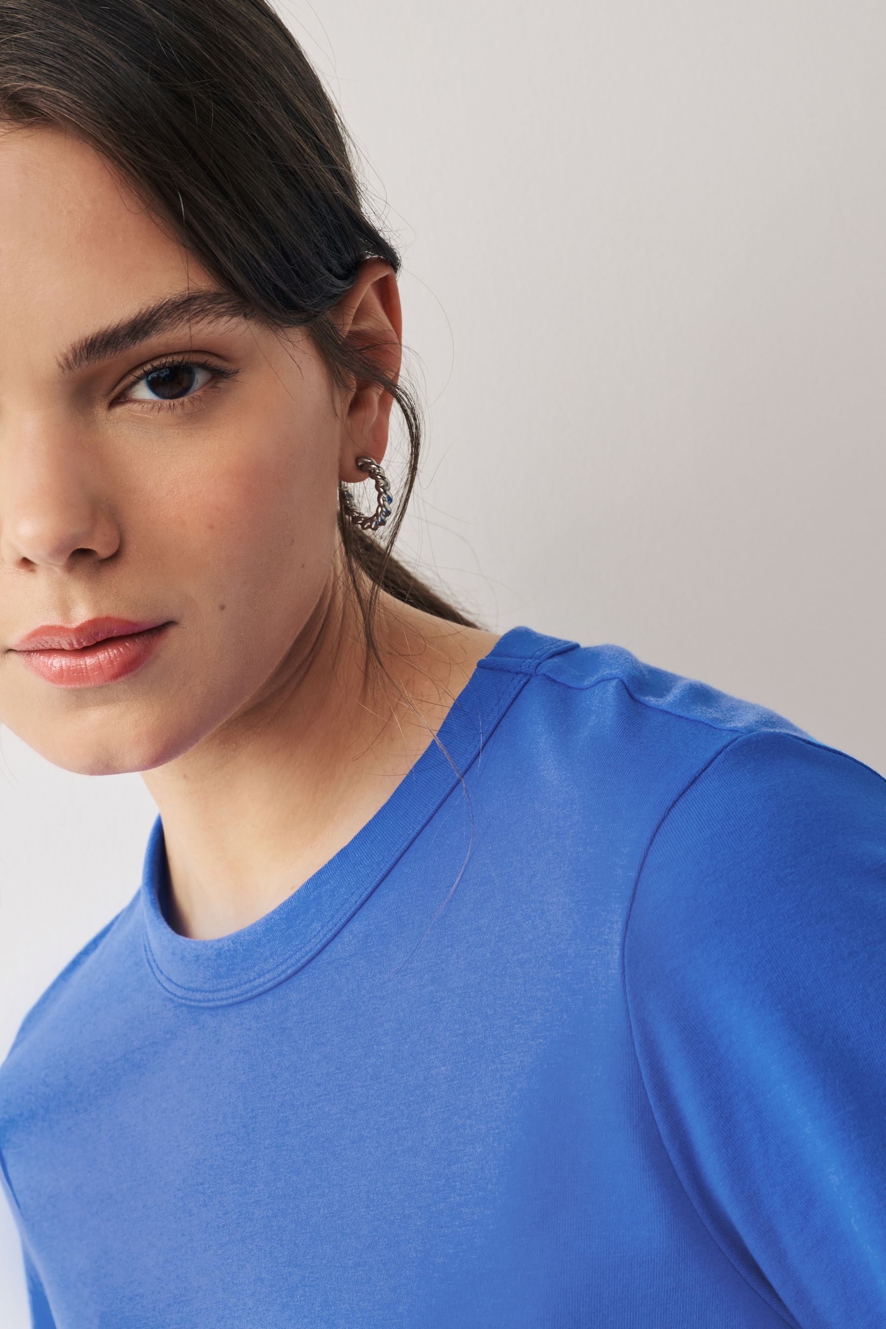 Buy Cobalt Blue Essential 100% Pure Cotton Short Sleeve Crew Neck T ...