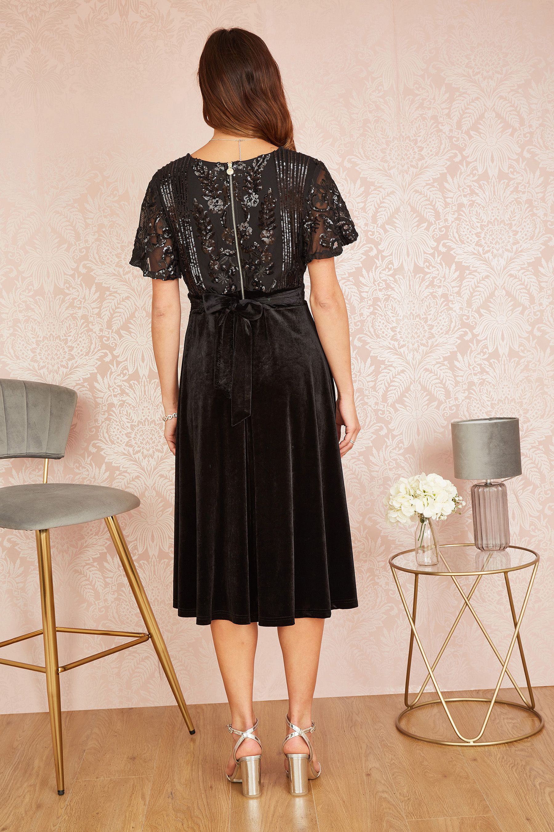 Buy Yumi Black Embellished Velvet Wrap Skater Midi Dress From The Next