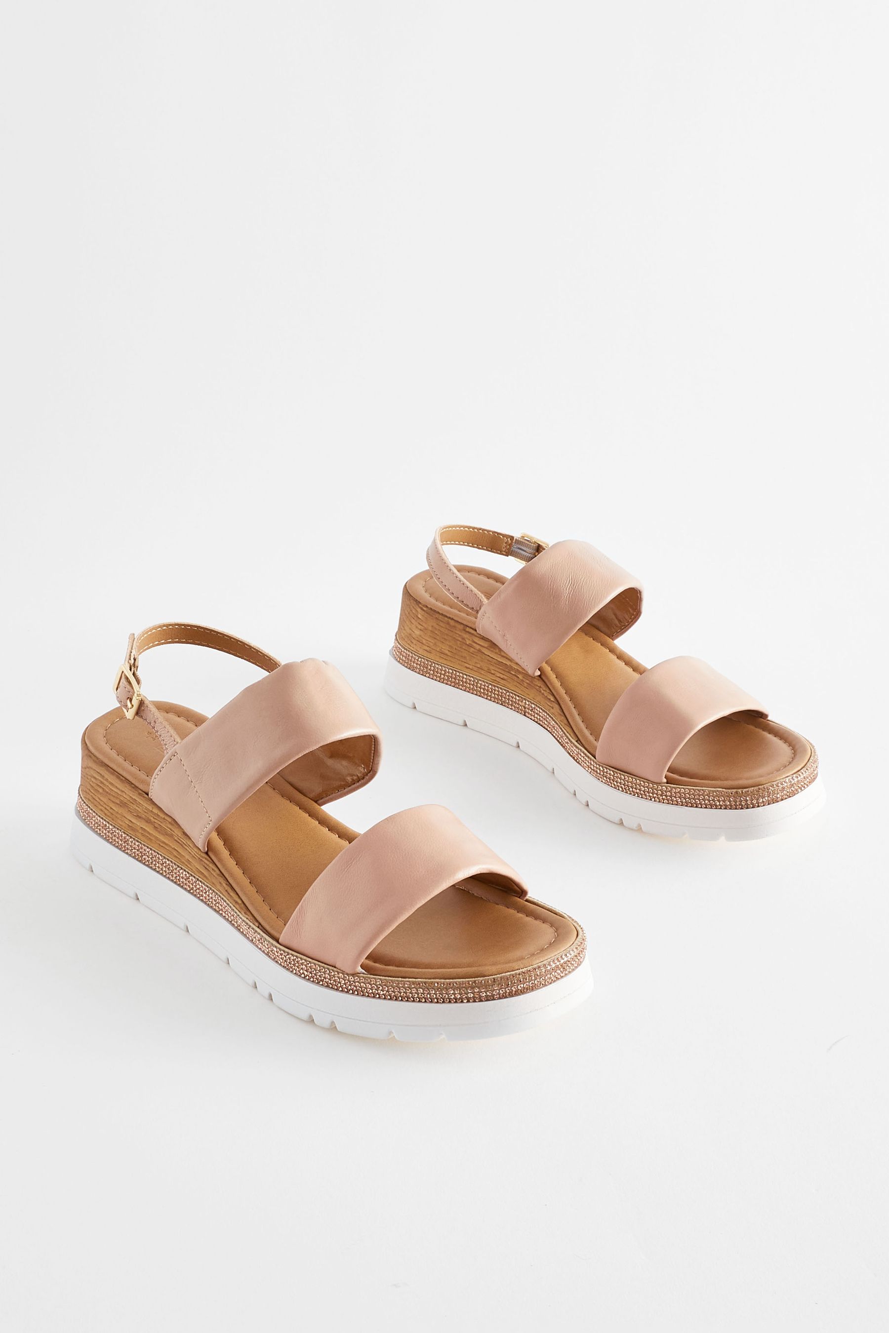 Buy Nude Regular/Wide Fit Forever Comfort® Leather Sport Bling Wedges ...