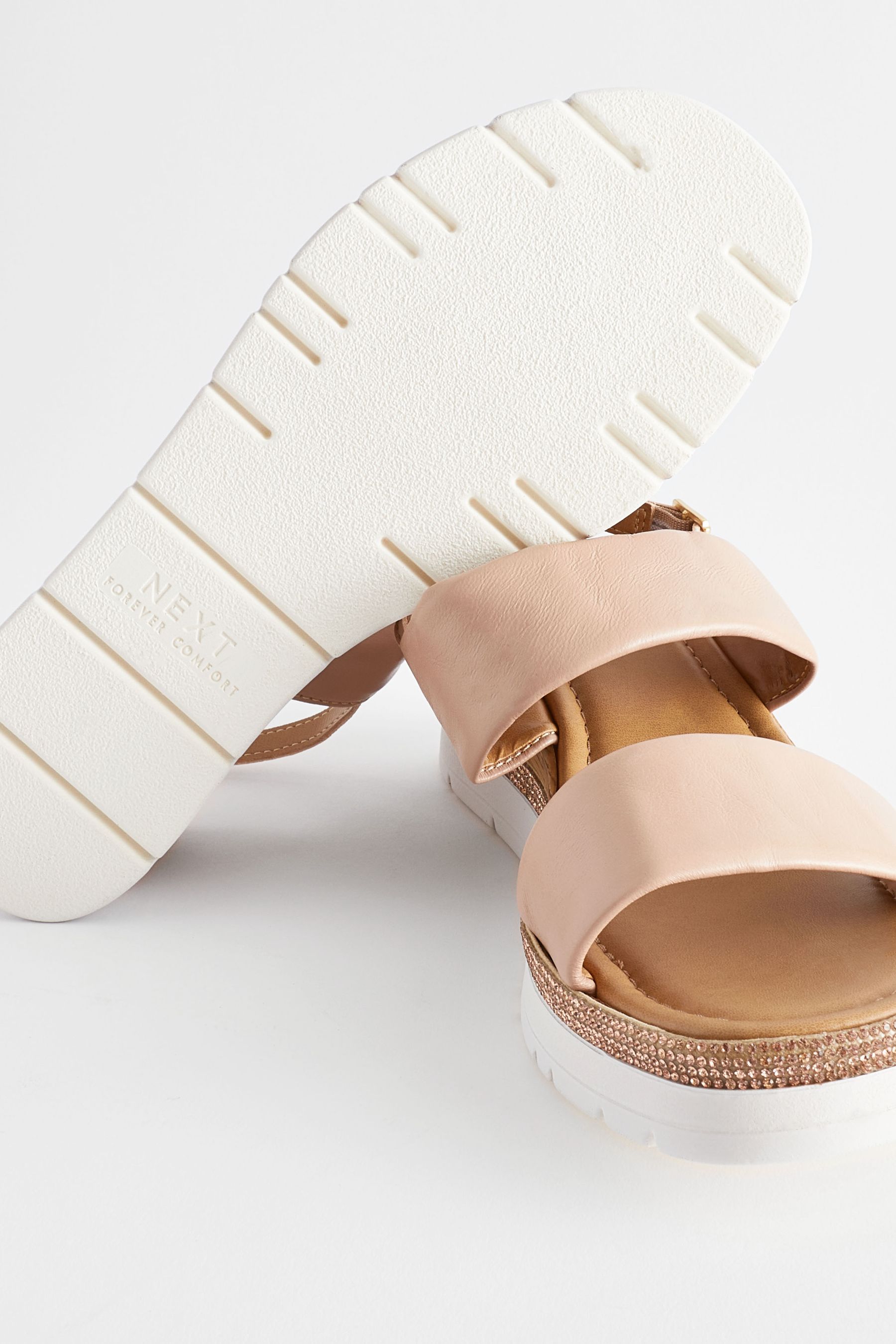 Buy Nude Regular/Wide Fit Forever Comfort® Leather Sport Bling Wedges ...