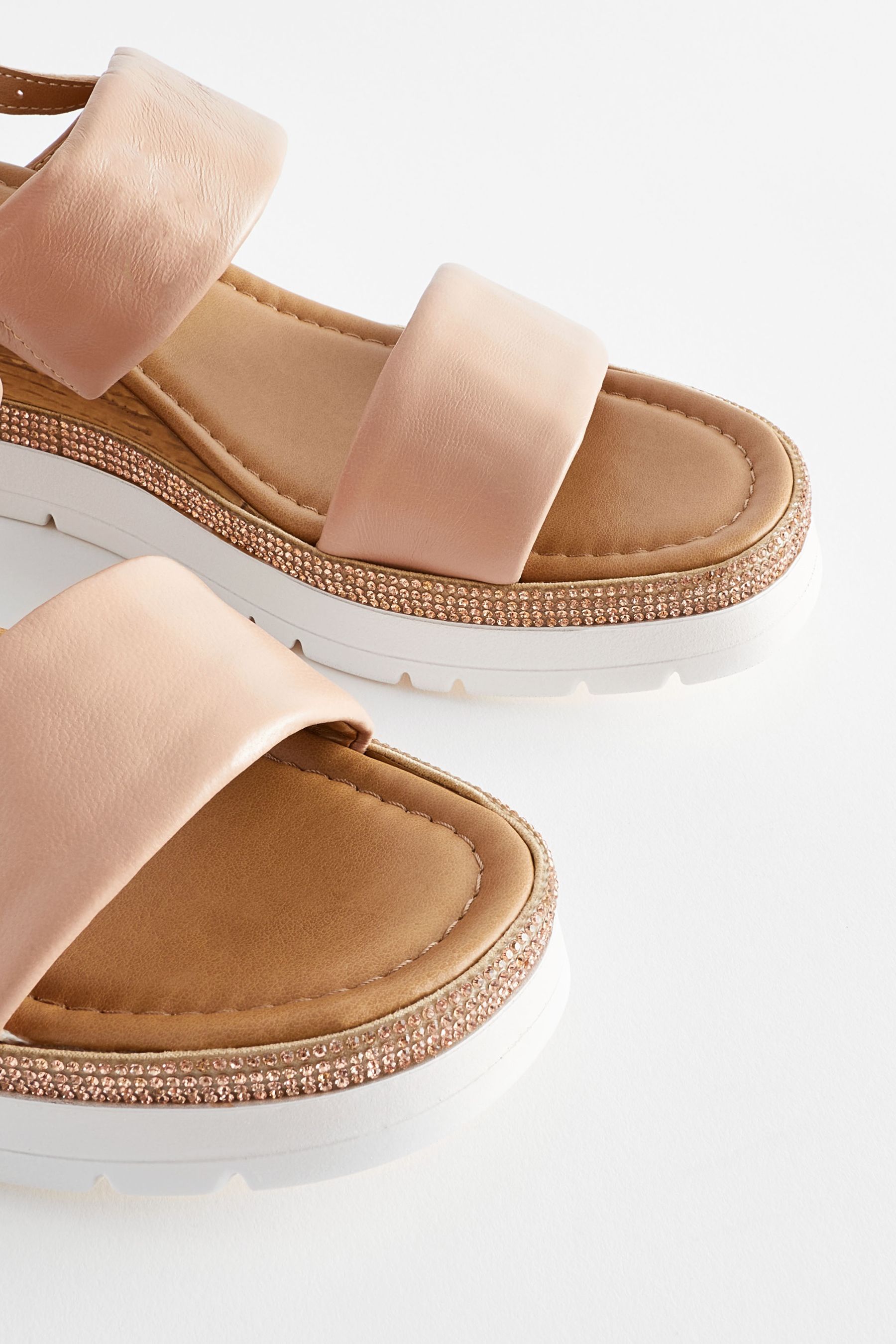 Buy Nude Regular/Wide Fit Forever Comfort® Leather Sport Bling Wedges ...