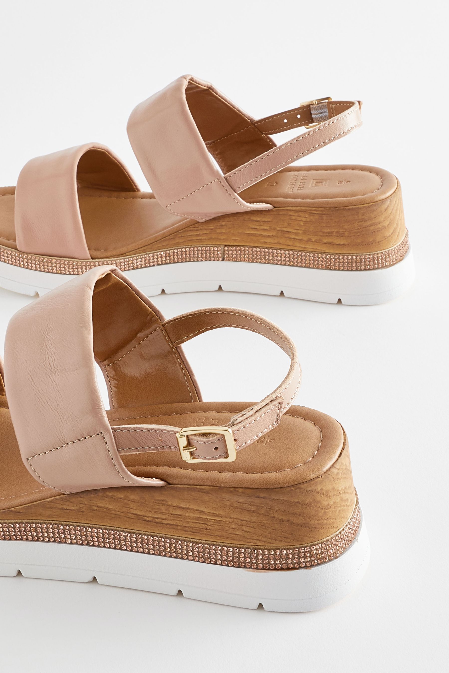 Buy Nude Regular/Wide Fit Forever Comfort® Leather Sport Bling Wedges ...