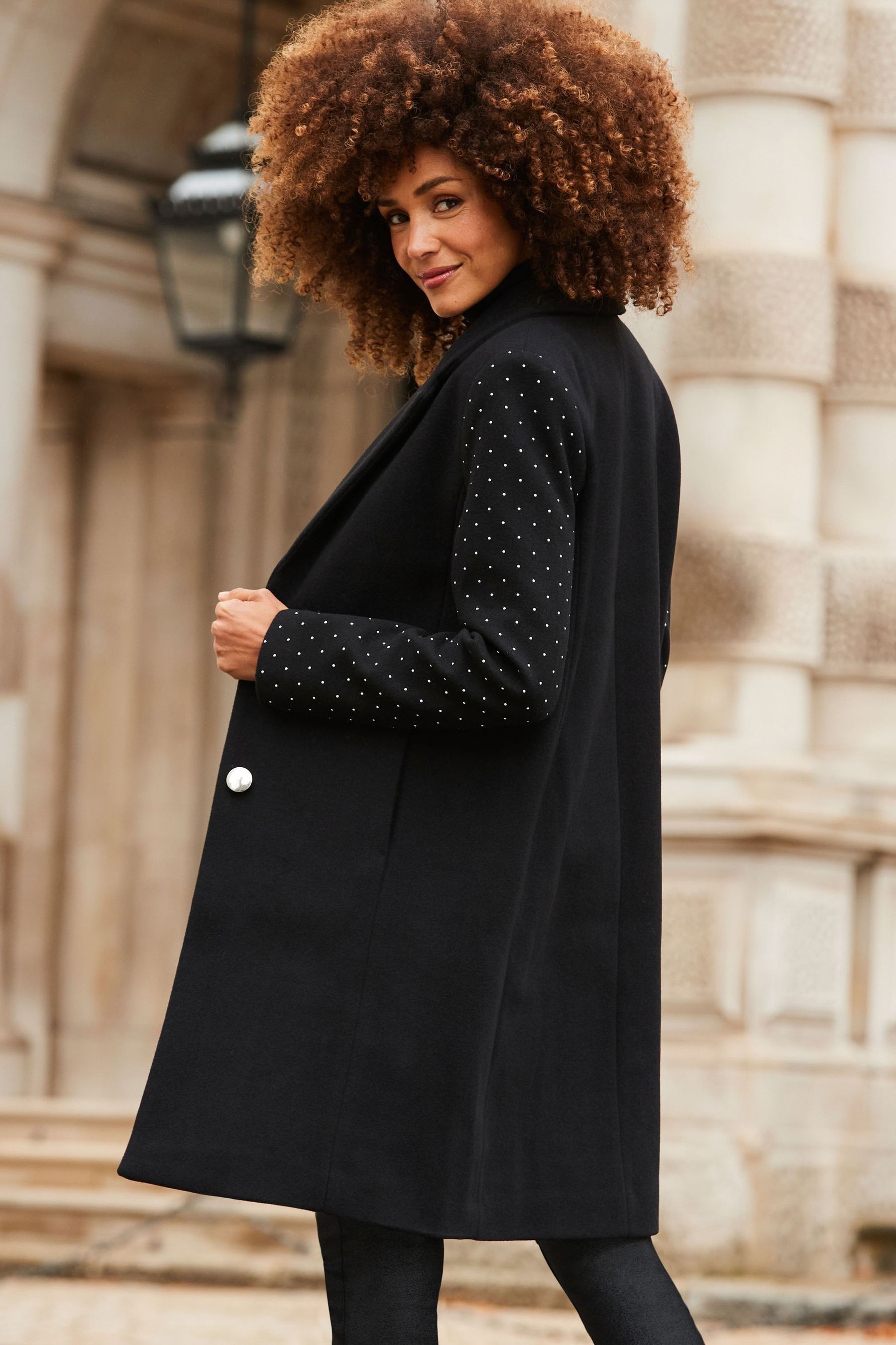 Buy Sosandar Black Stud Sleeve Detail Formal Coat from the Next UK ...