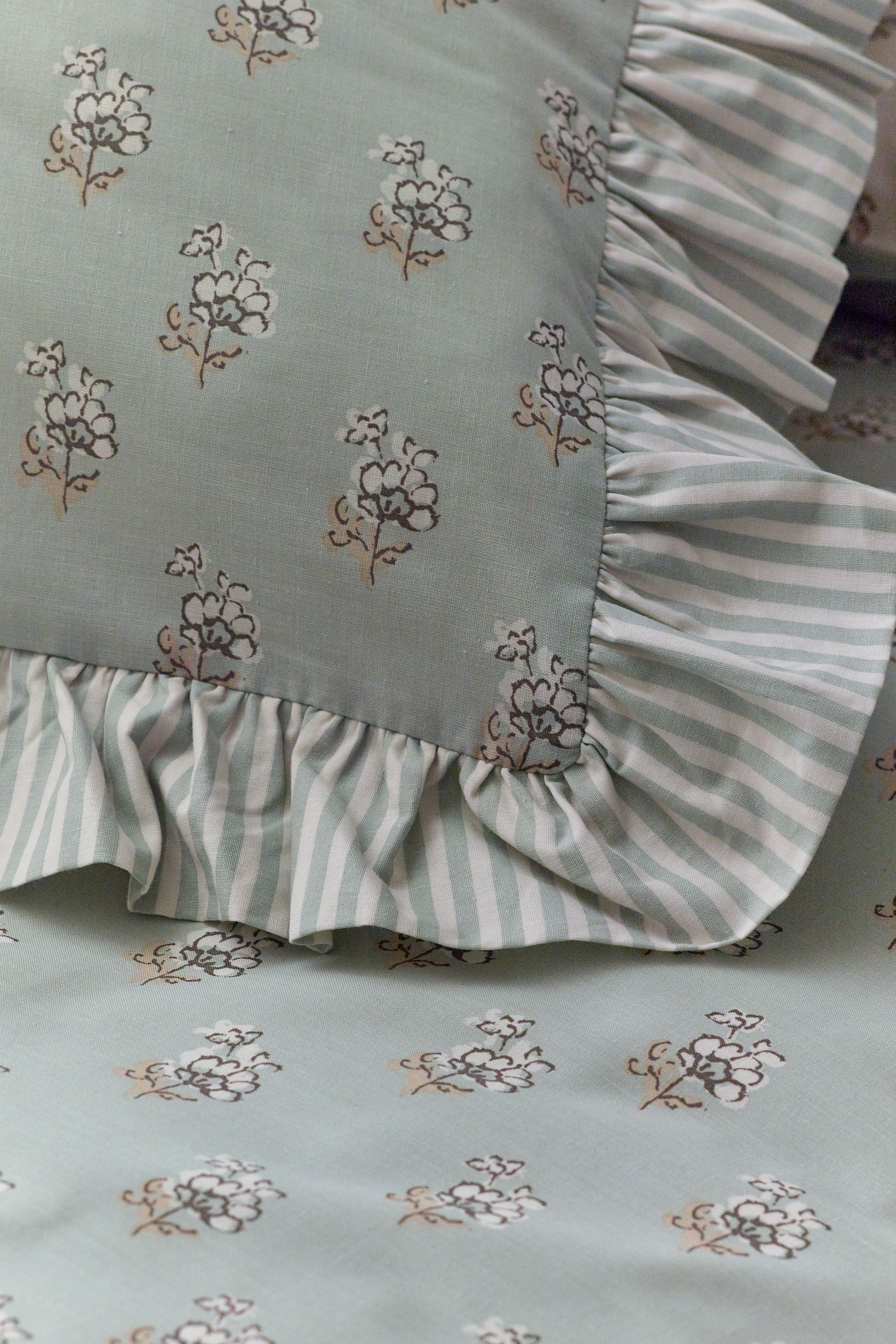 Buy Sage Green Block Floral Printed Polycotton Duvet Cover and ...