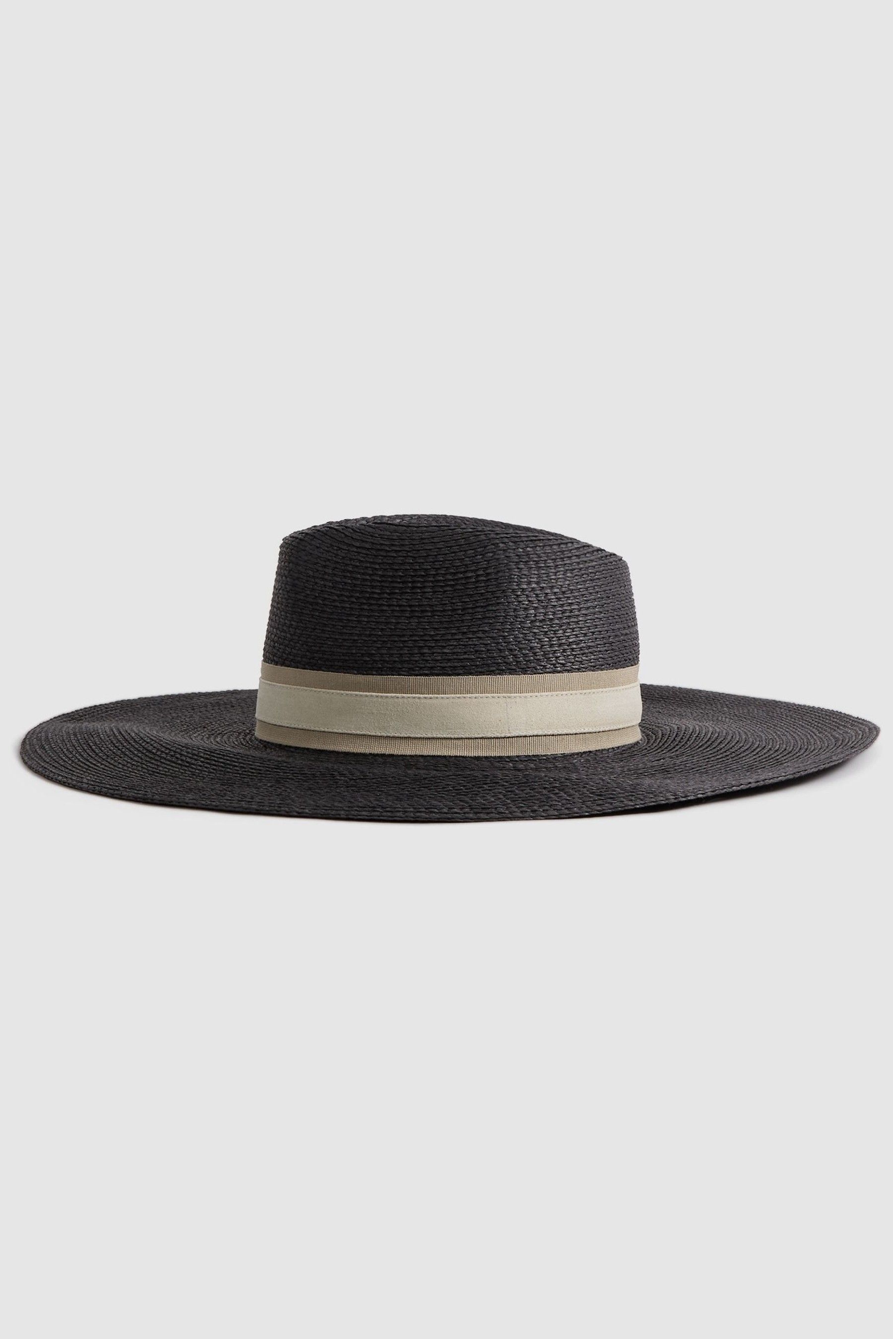 Reiss Black Raffia Wide Brim Sun Hat | ModeSens