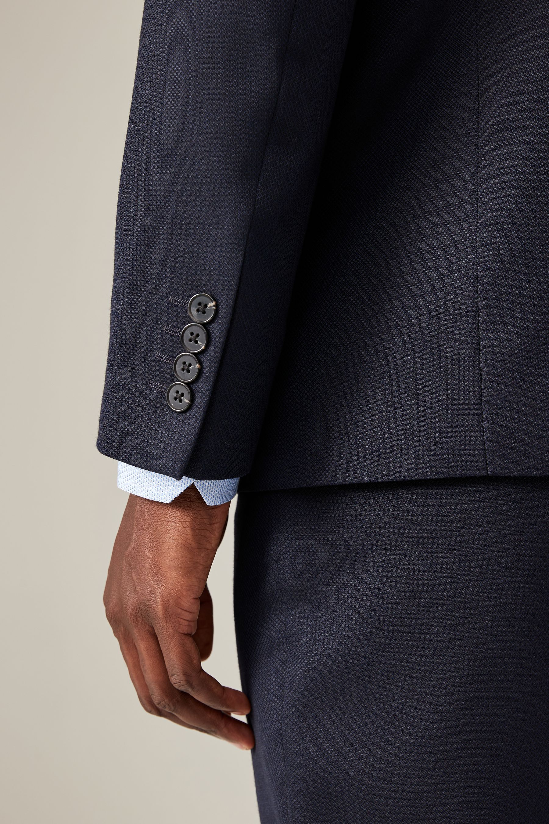 Navy Regular Fit Textured Suit: Jacket