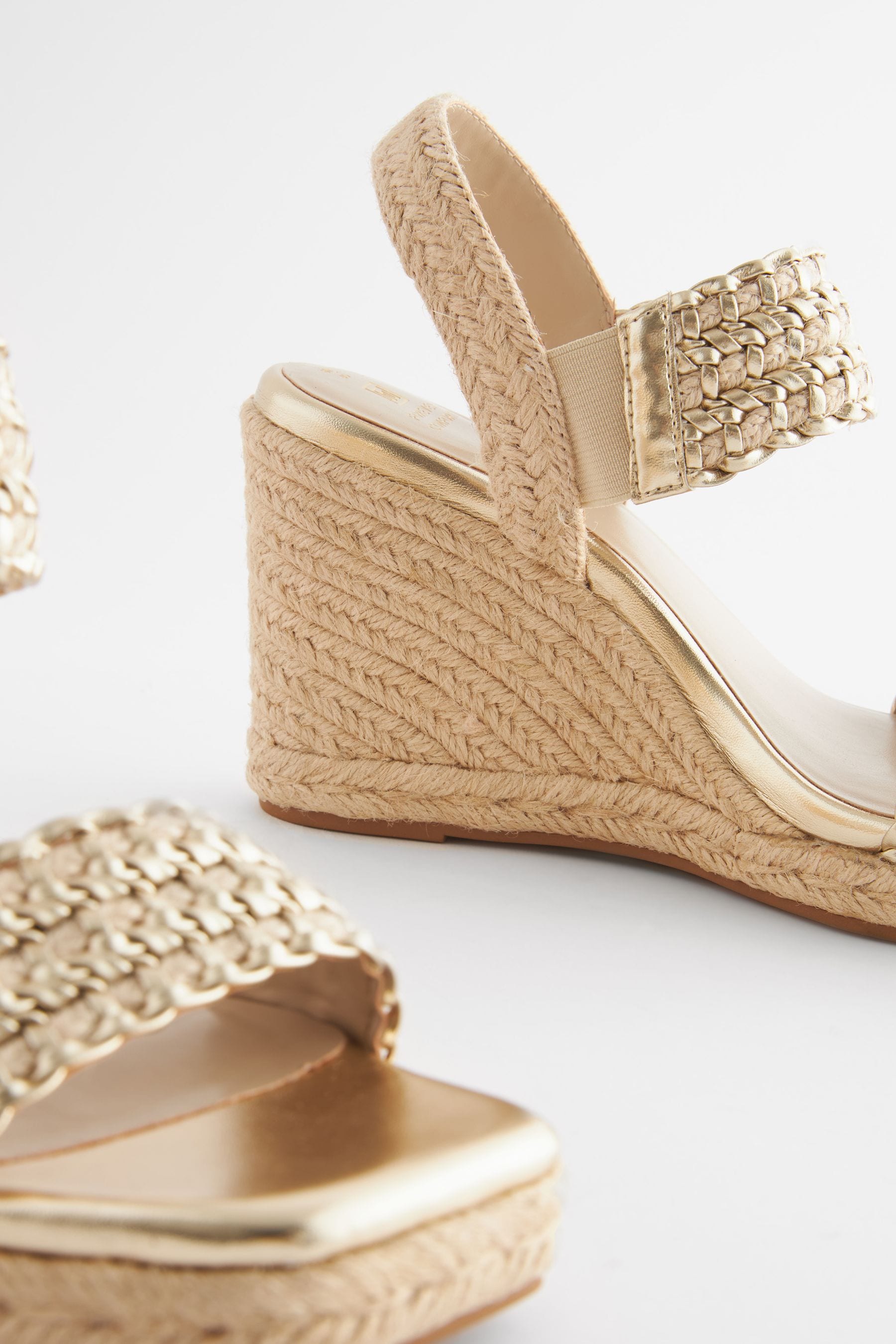 Buy Gold Forever Comfort® Square Toe Weave Wedges from the Next UK ...
