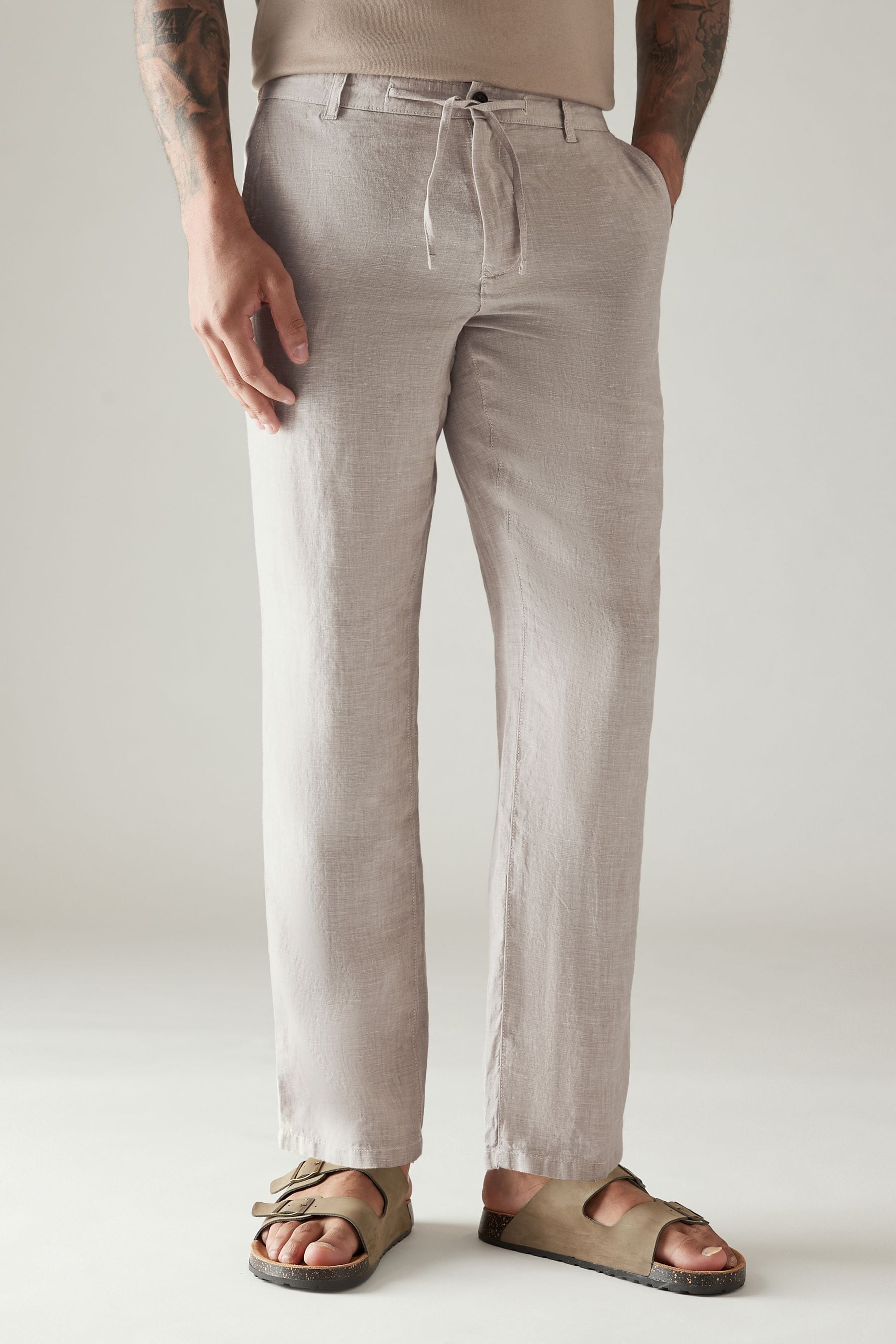 Buy Light Grey 100% Linen Drawstring Trousers from the Next UK online shop