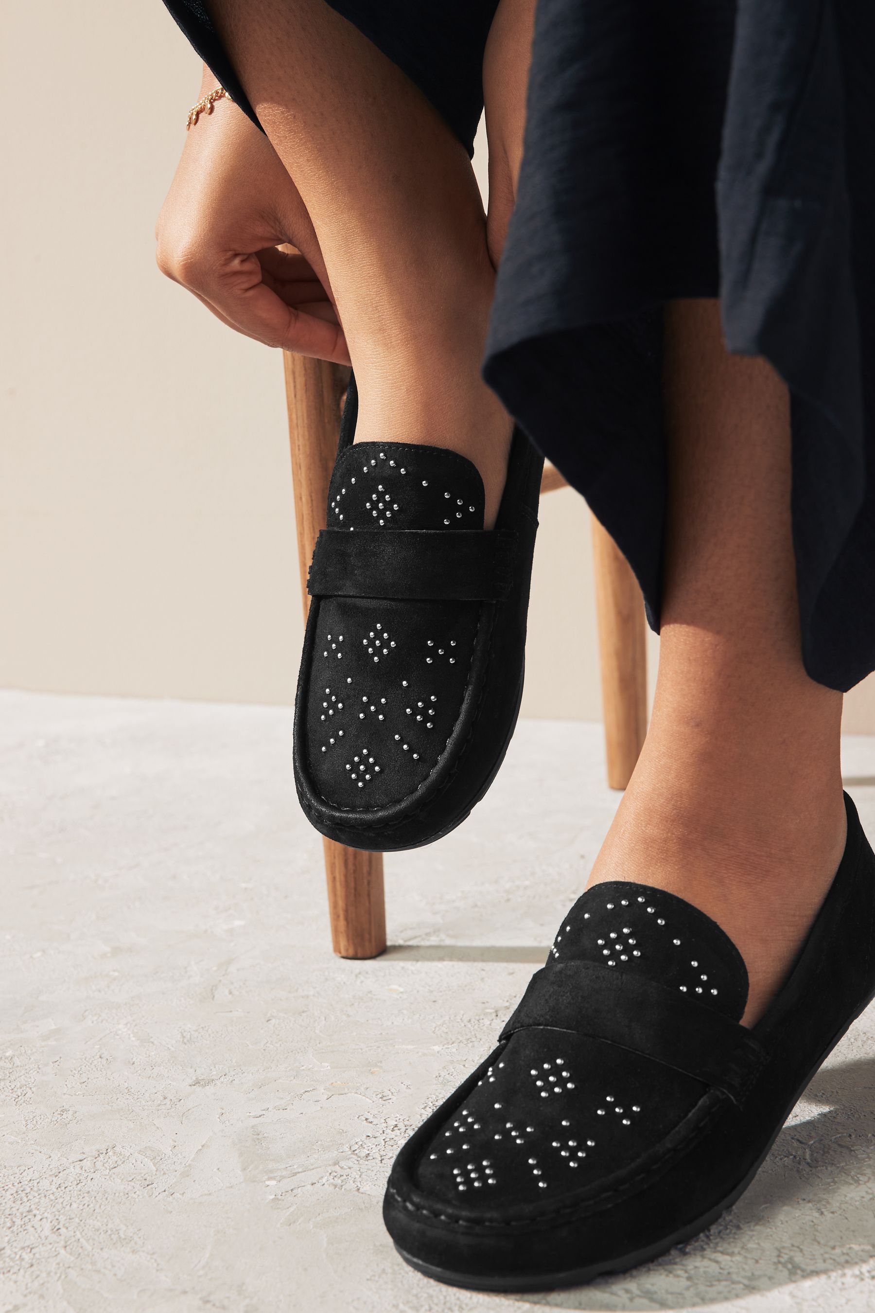 Buy Black Forever Comfort® Leather Stud Driver Shoes from the Next UK ...