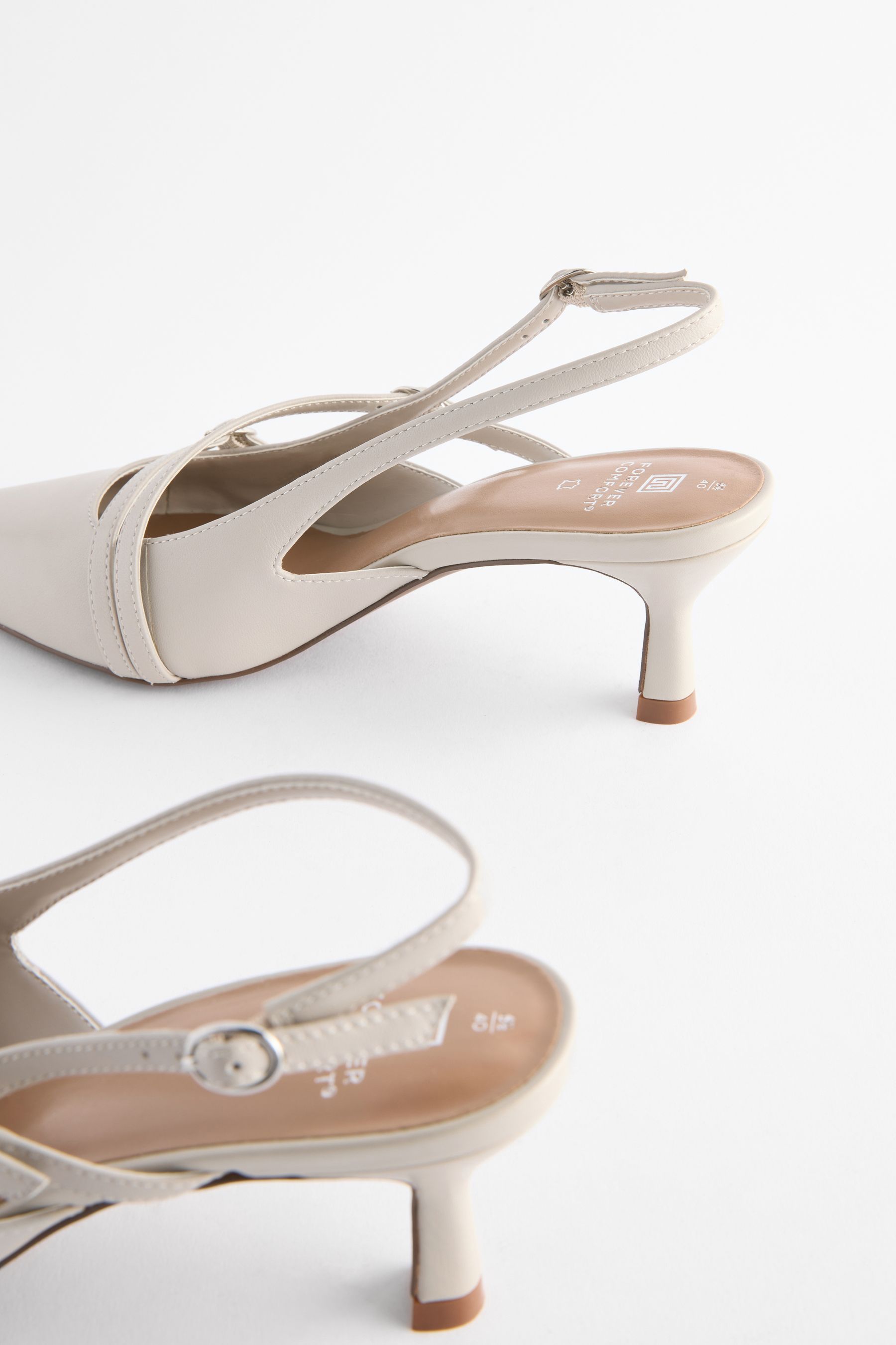 Buy Bone White Forever Comfort® Leather Multi Buckle Slingback Heels ...