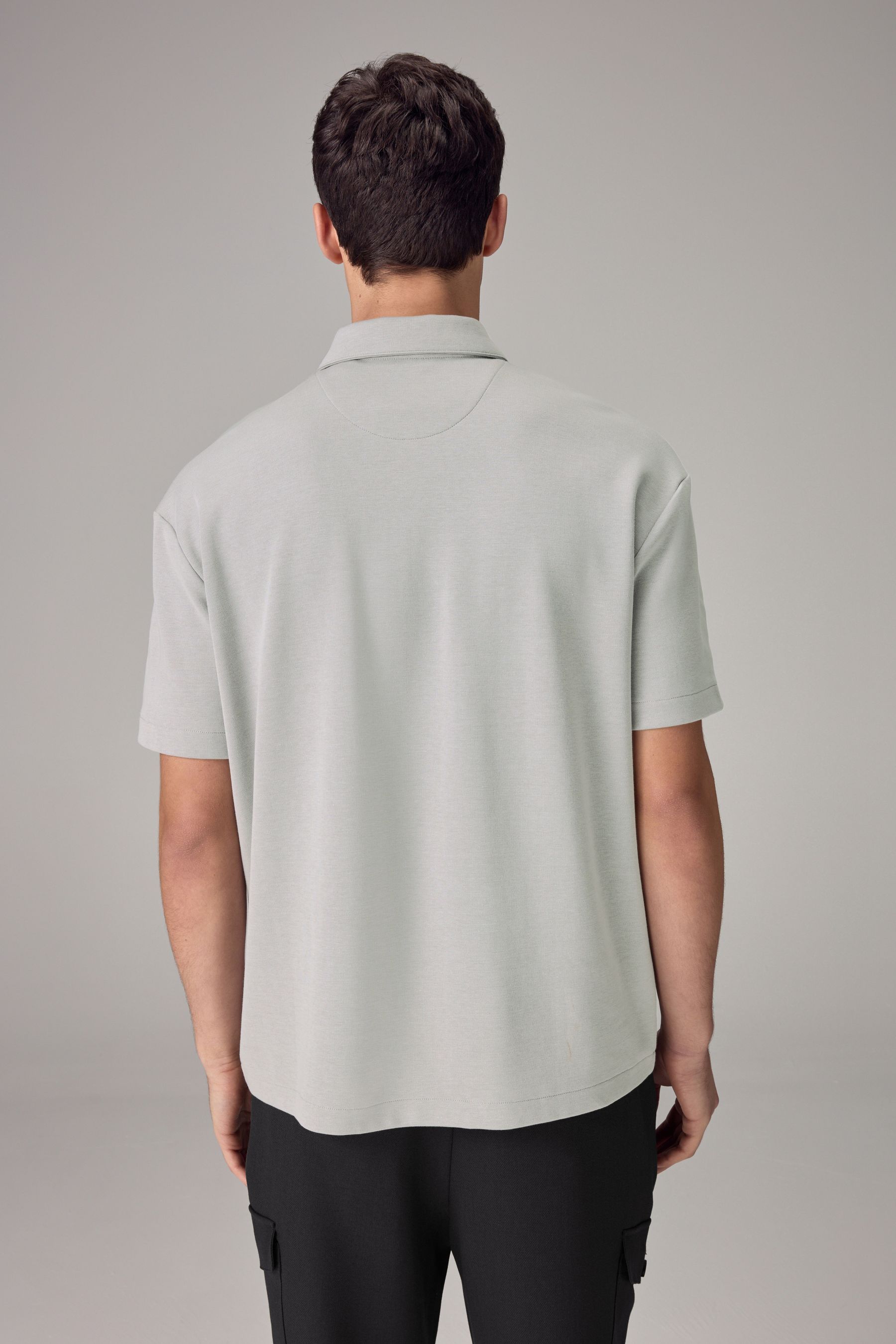 Buy Grey Oversized Heavyweight Zip Neck Polo Shirt from the Next UK ...