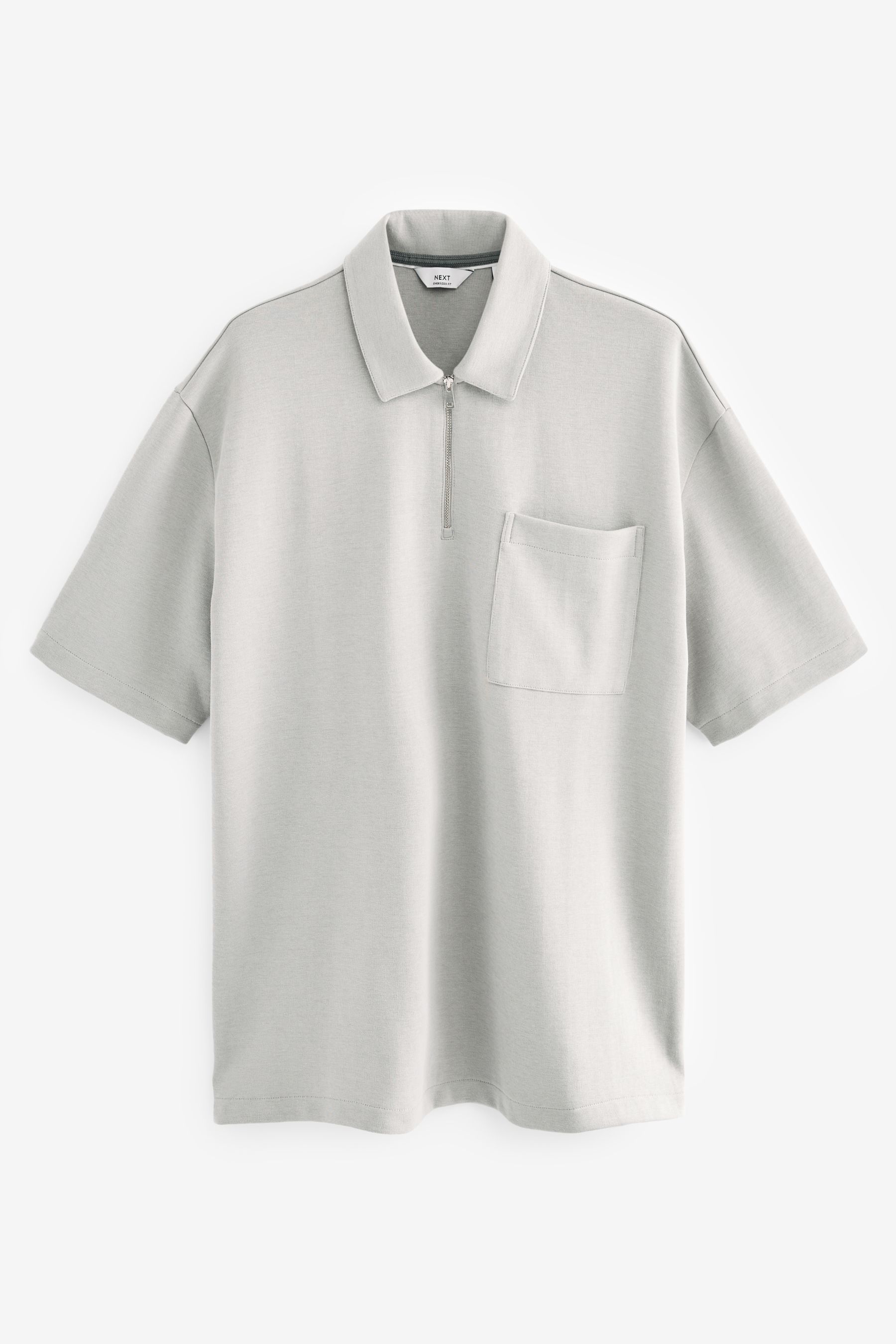 Buy Grey Oversized Heavyweight Zip Neck Polo Shirt from the Next UK ...