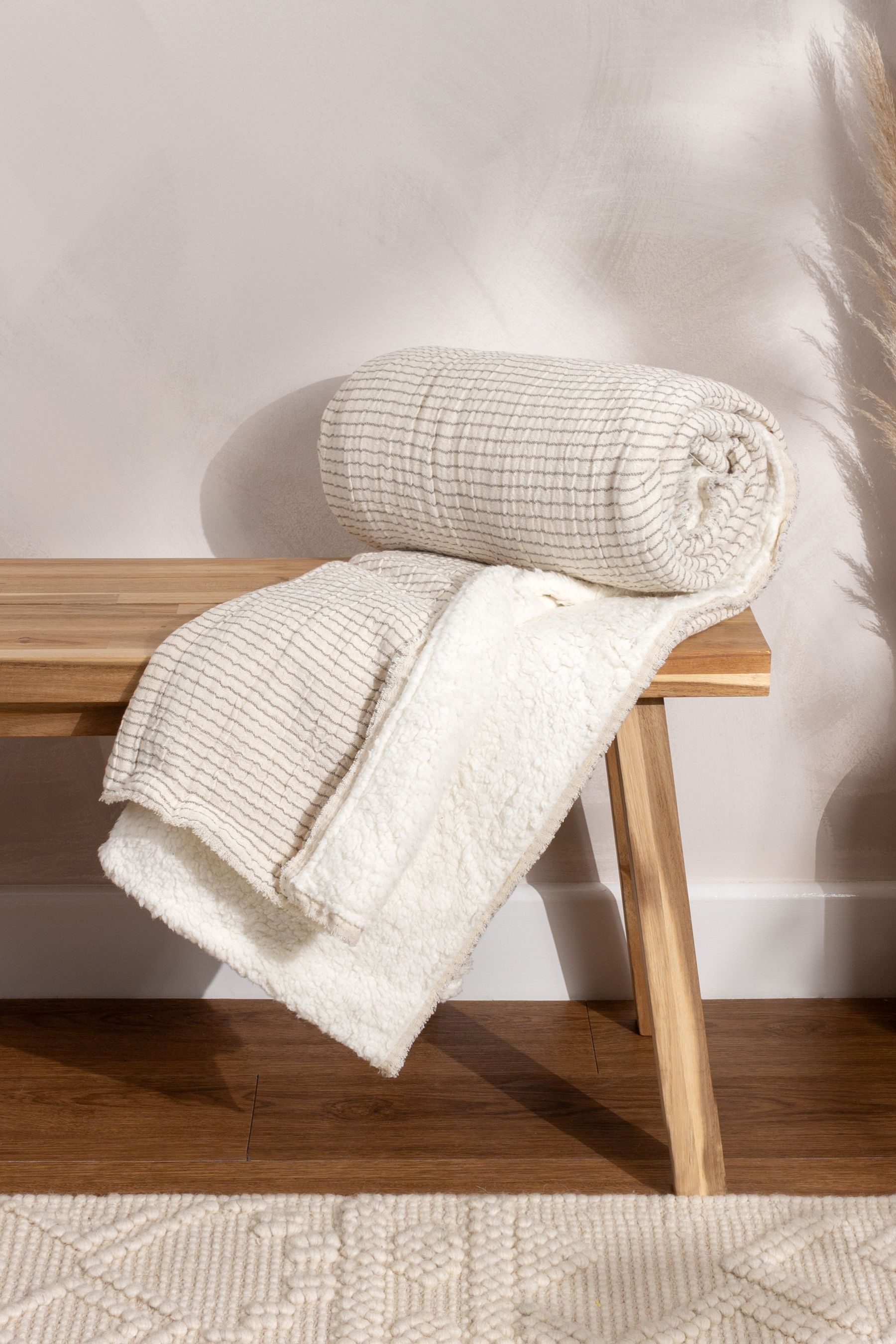 Buy Yard Natural/Grey Skye Sherpa Stripe 100% Cotton Throw from the ...