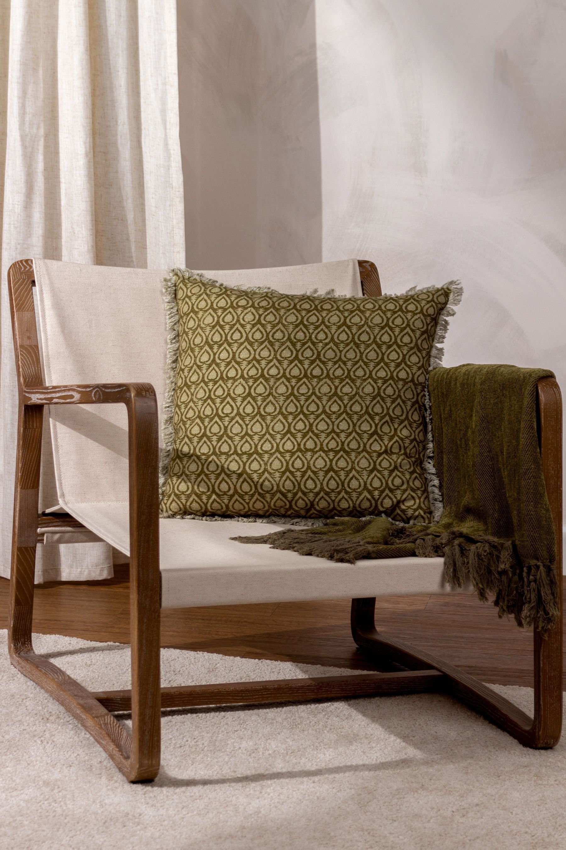 Buy Yard Olive Green Georgi Fringed Polyester Filled 100% Cotton ...